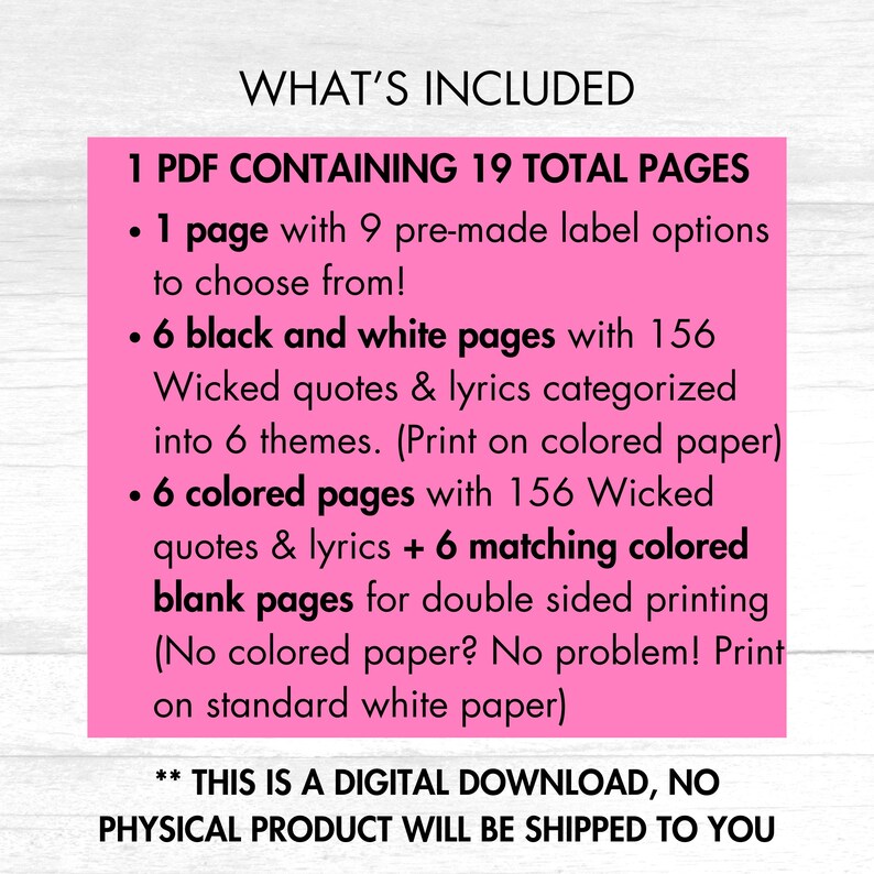 Printable Wicked DIY Quote Lyric Jar, Wicked Daily Affirmations Jar ...