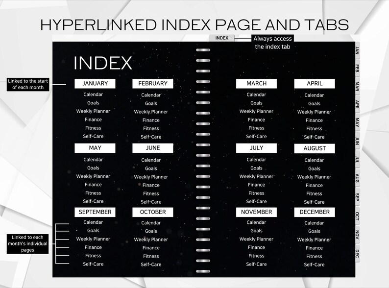 Minimalist Dark Mode Digital Planner, Dark Mode Planner, Minimalist ...