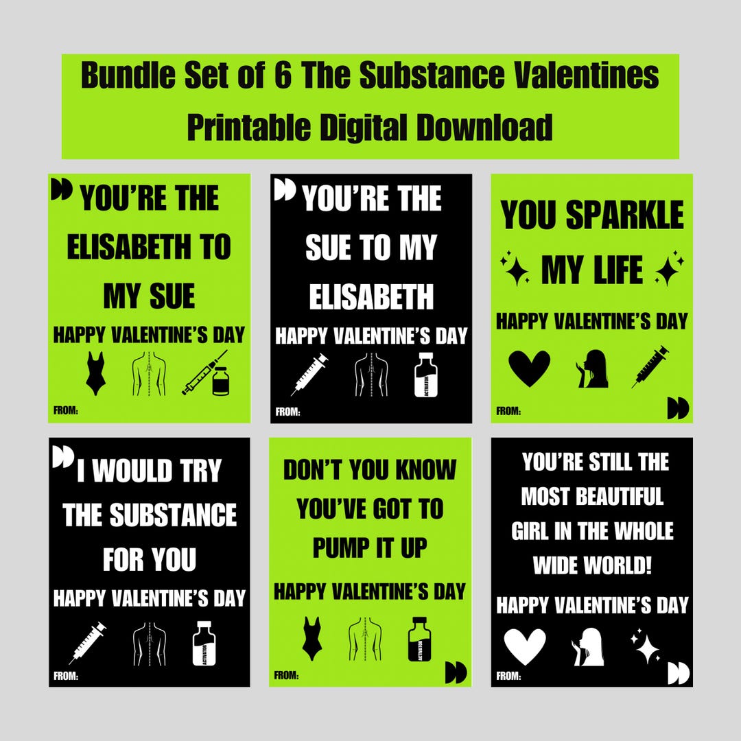 DIGITAL Set of 6 the Substance Valentines, the Substance Valentine ...