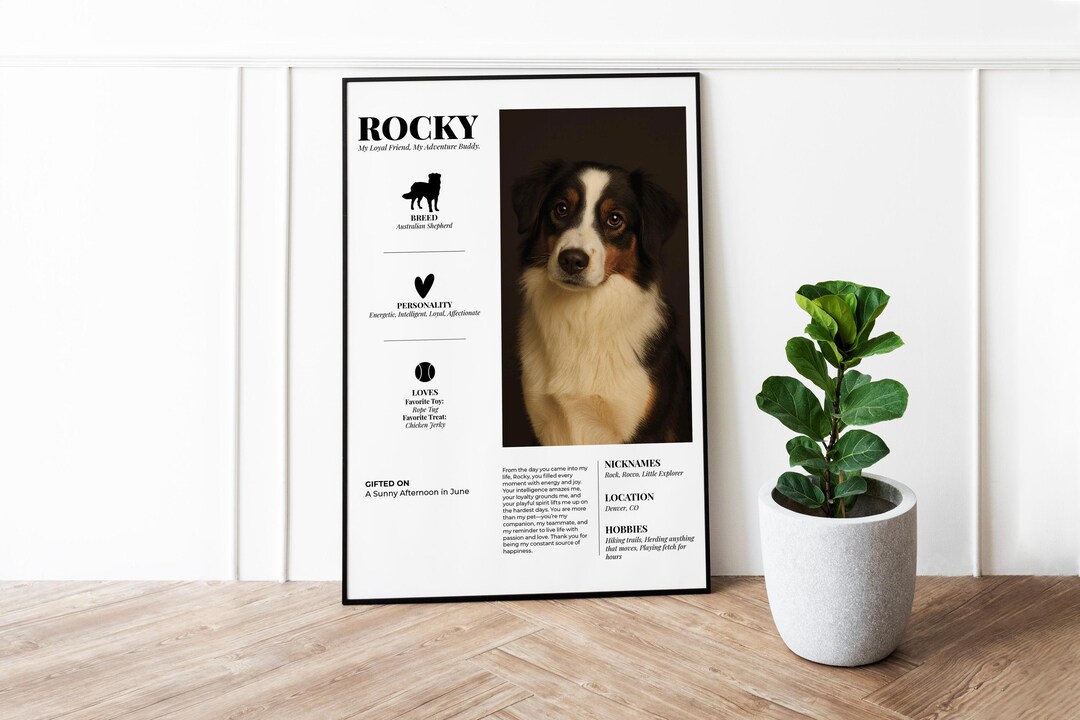 Custom Dog Portrait With Bio | Personalized Pet Poster - Etsy