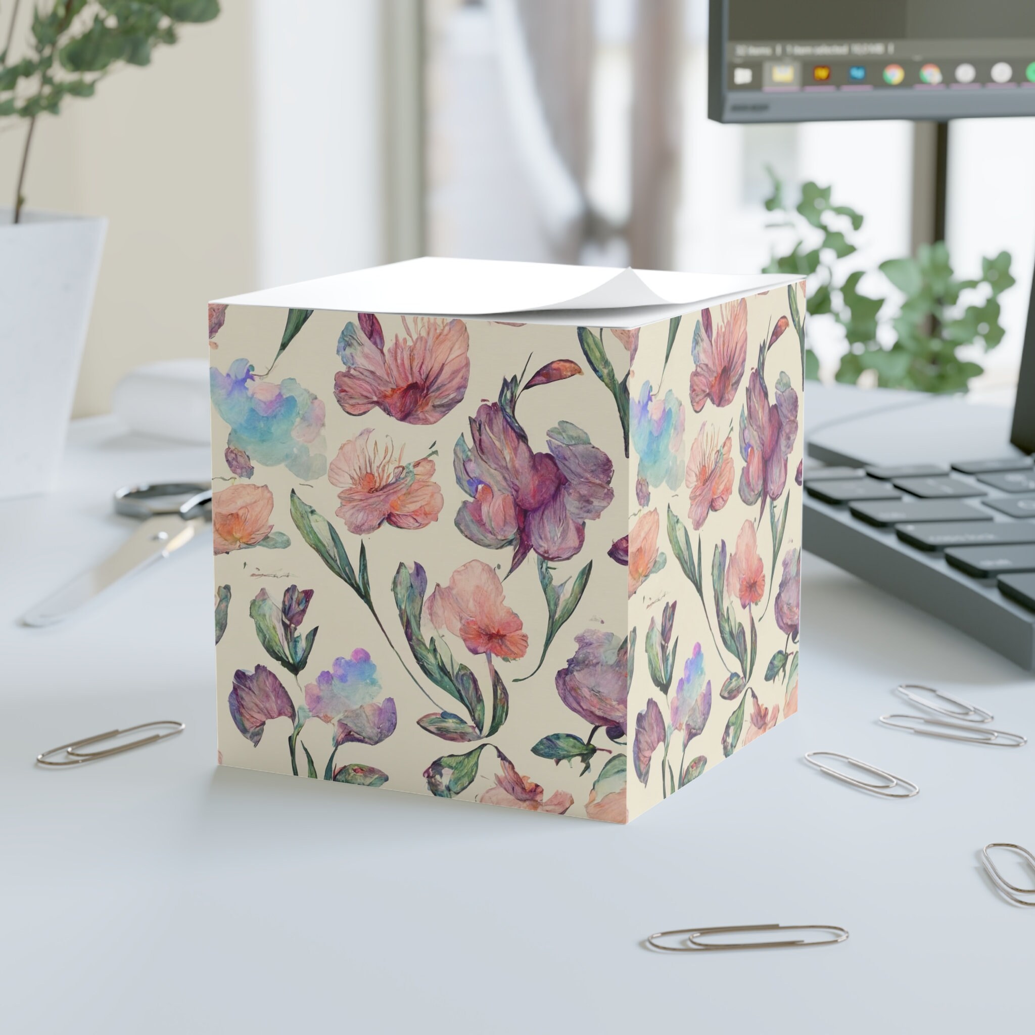 WATERCOLOR FLOWER Note Cube - Sticky Notes, Flower Sticky Notes, Flower ...