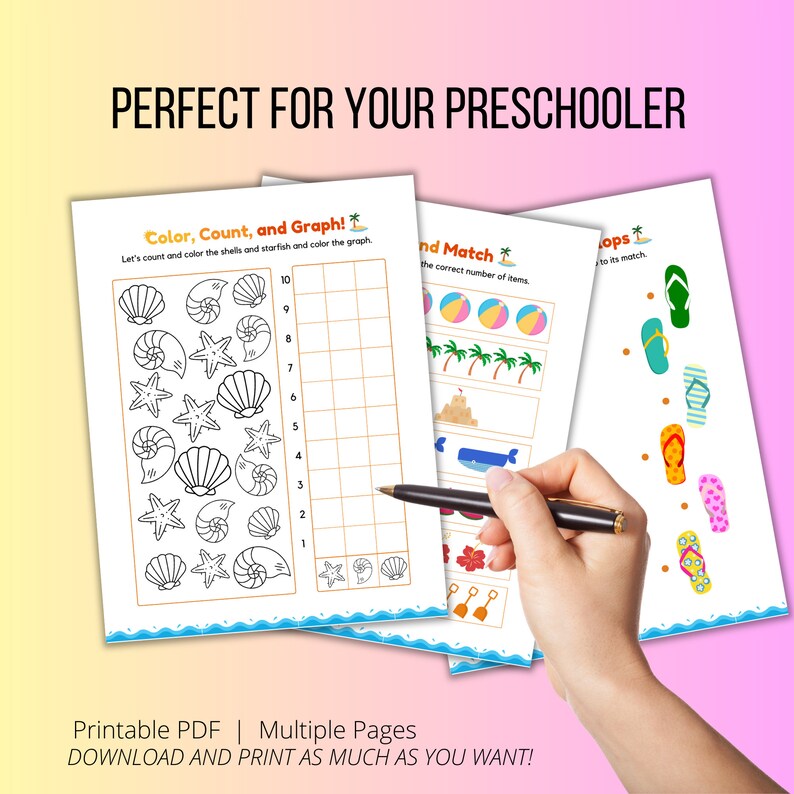 Printable Counting and Matching Activities, Summer Counting and ...