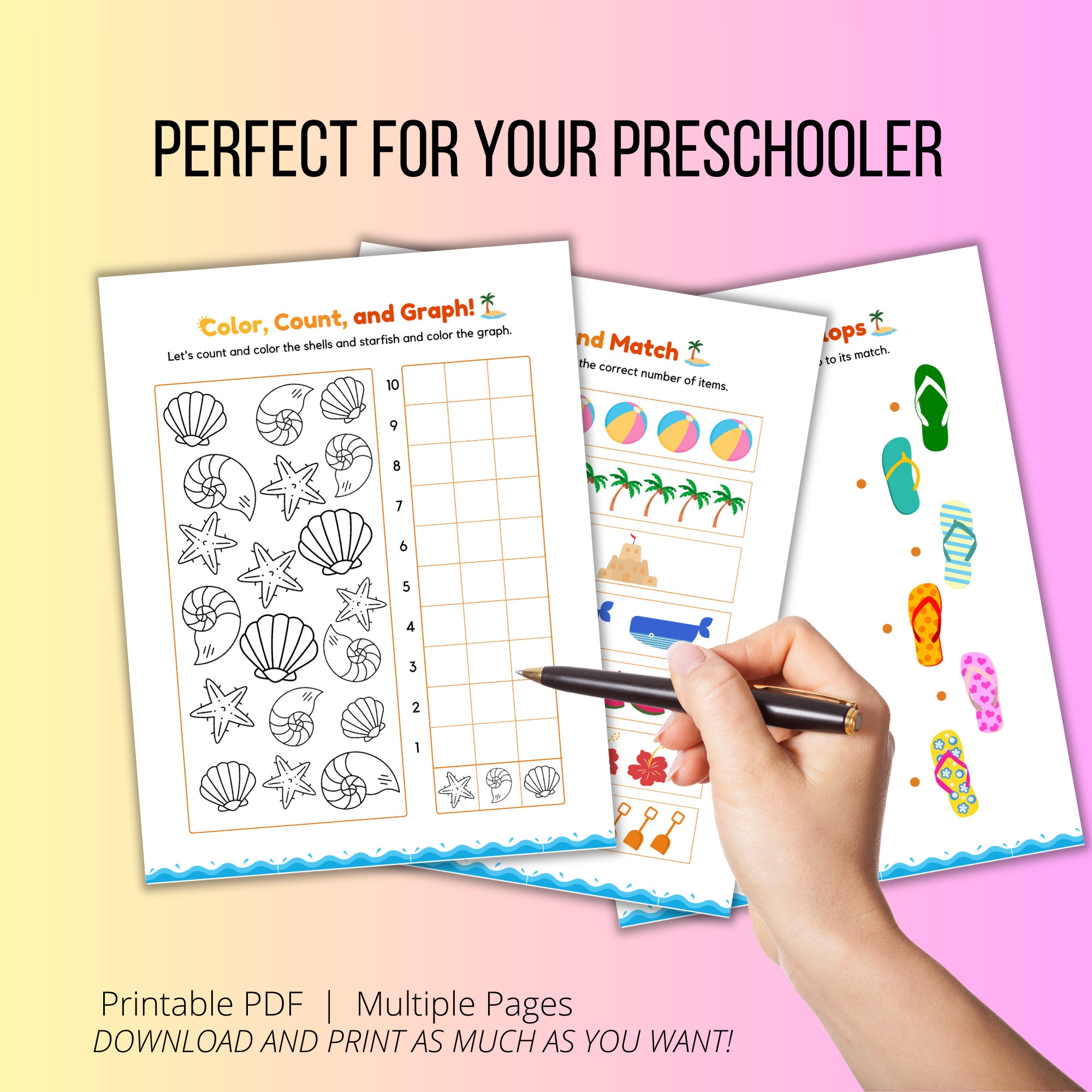 Printable Counting and Matching Activities, Summer Counting and ...