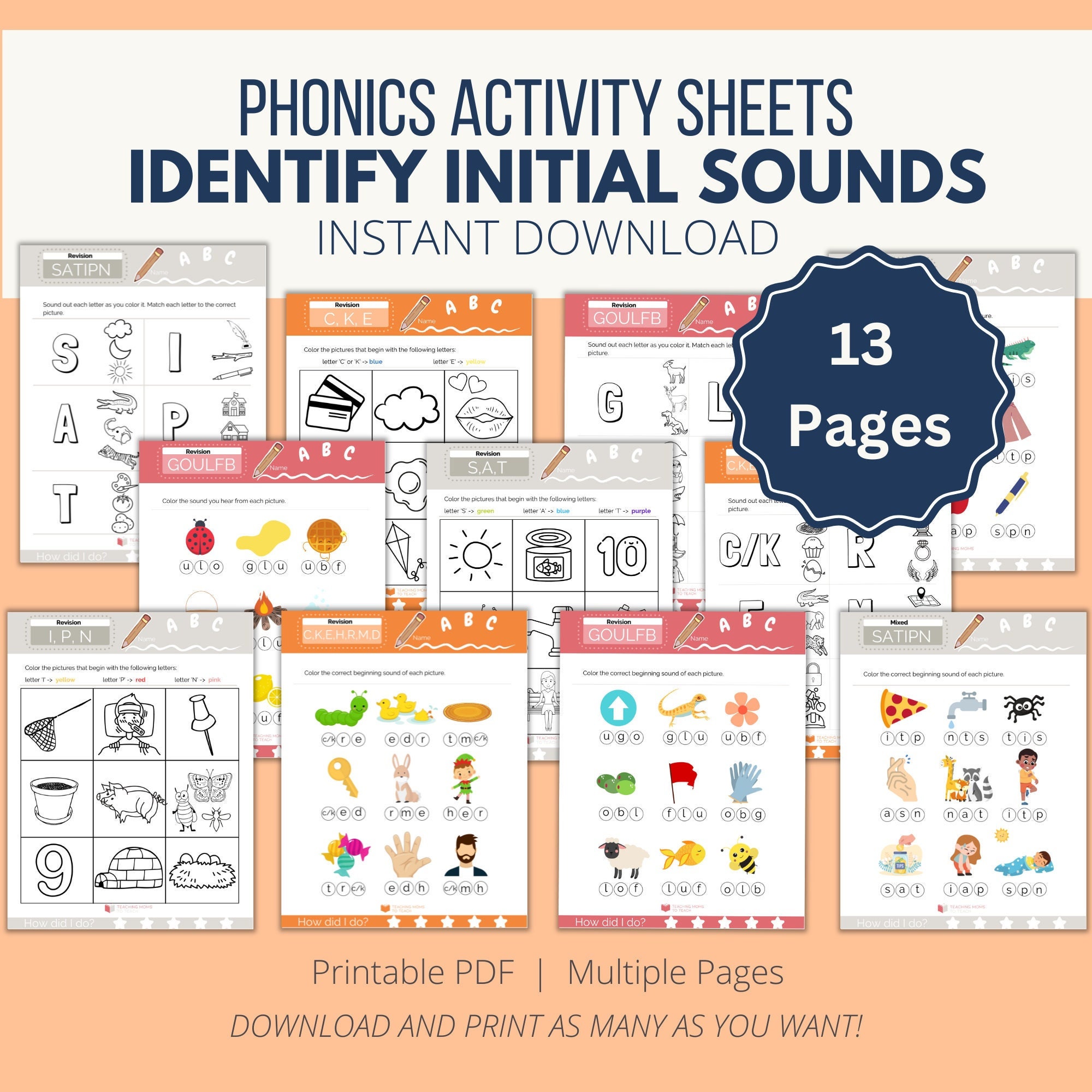 Phonics Activity Sheets, Initial Sounds, Phonics Worksheets, Homeschool ...