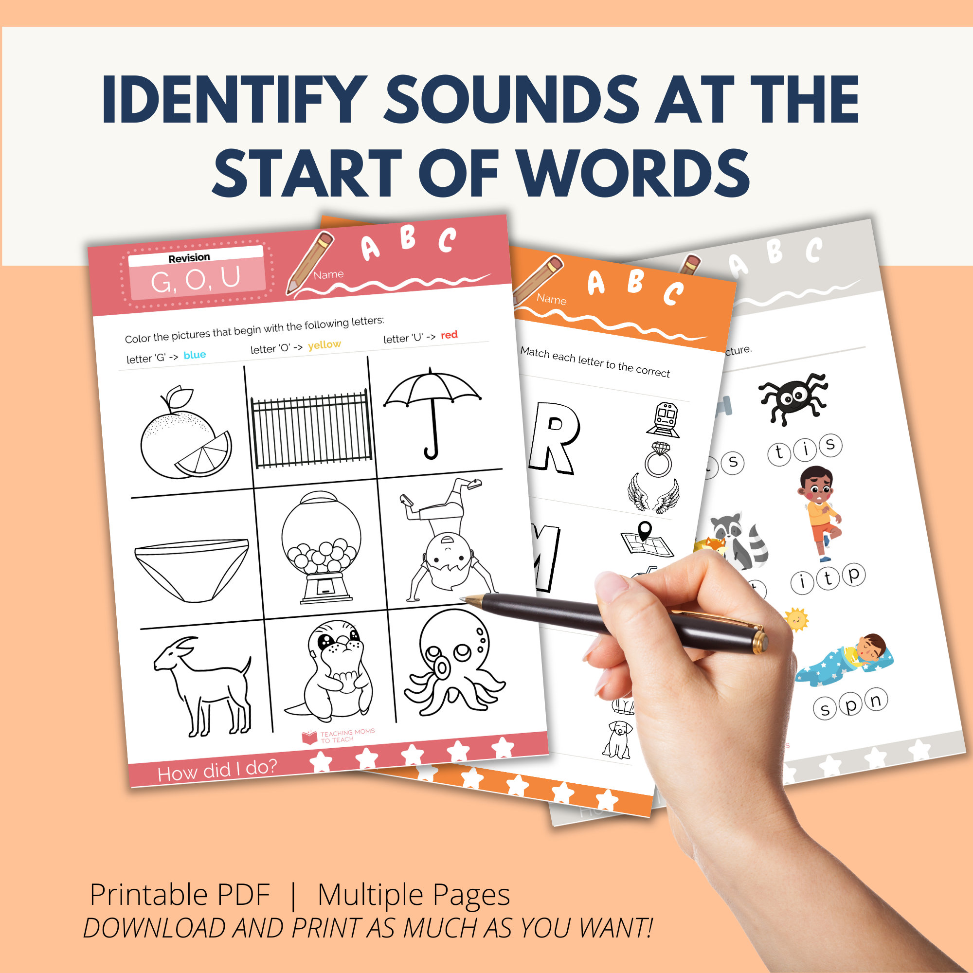 Phonics Activity Sheets, Initial Sounds, Phonics Worksheets, Homeschool ...