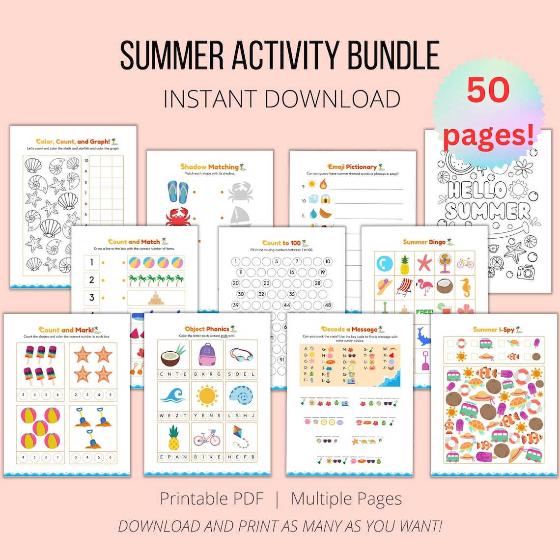 Summer Activity Printables, Summer Activity Pack, Summer Activity ...