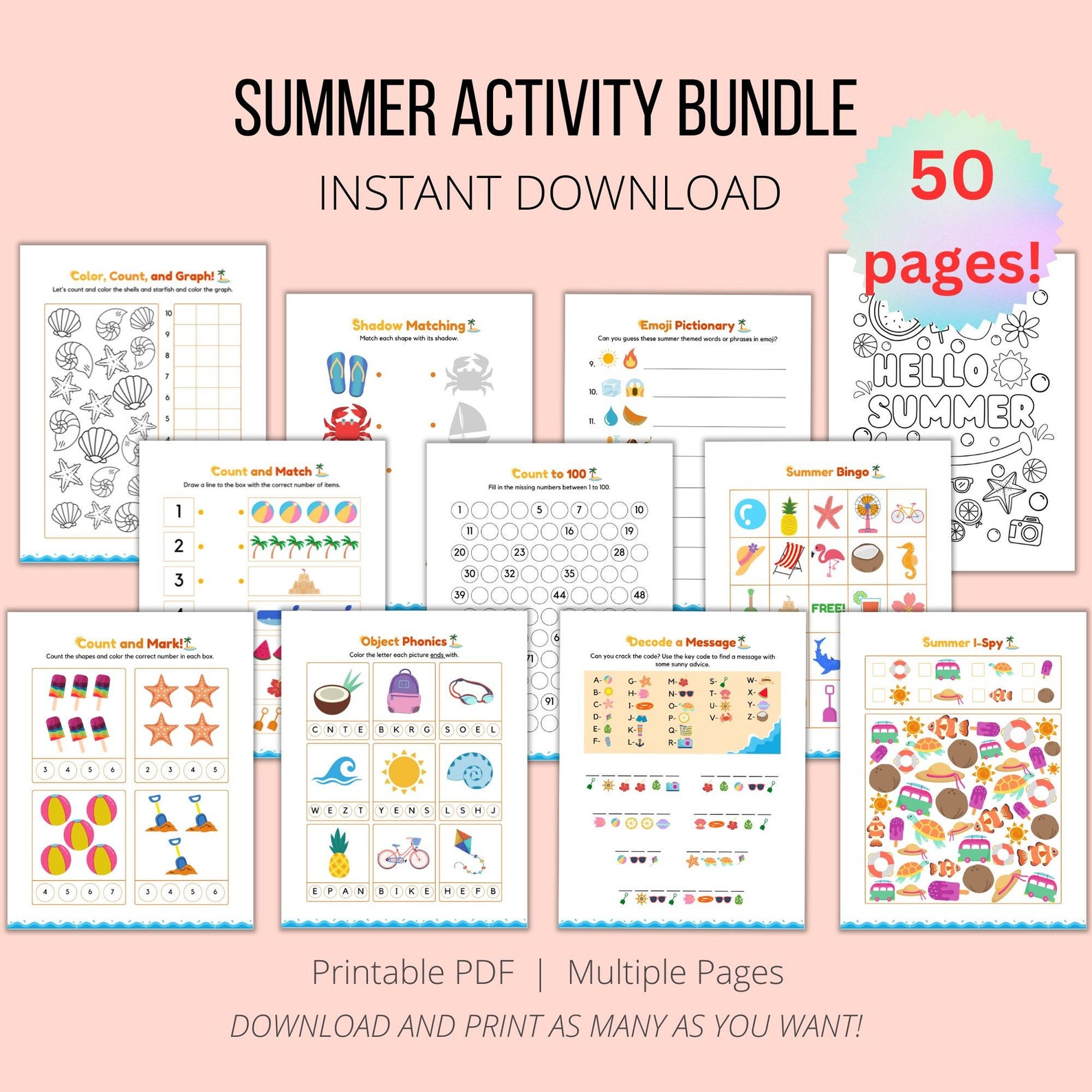 Summer Activity Printables, Summer Activity Pack, Summer Activity ...
