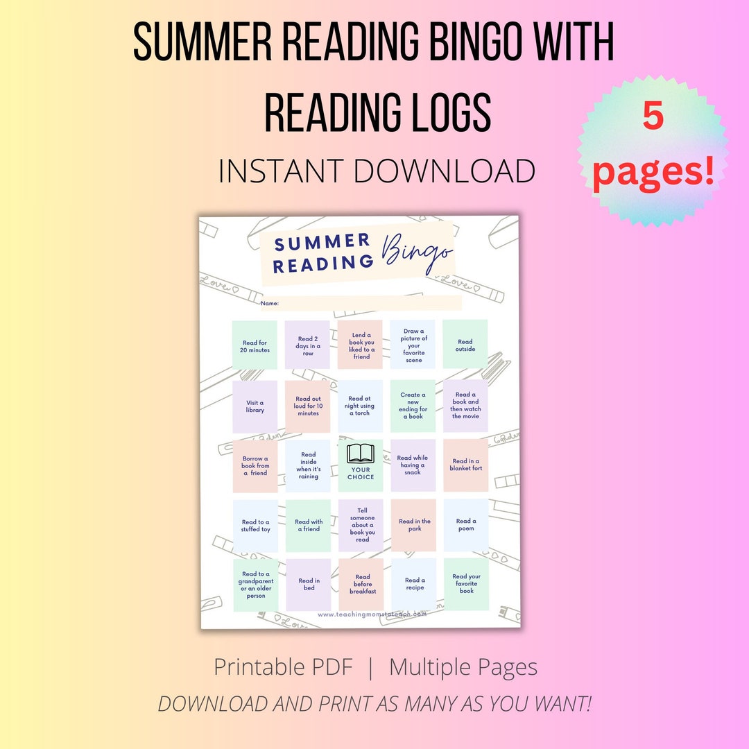 Summer Reading Challenge for Kids Printable, Reading Log, Bingo ...
