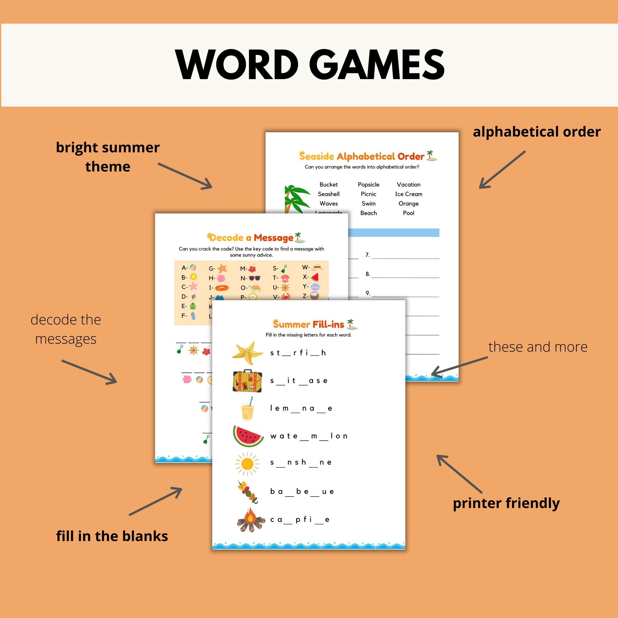 Summer Activity Printables, Letter, Word and Phonics Activities ...
