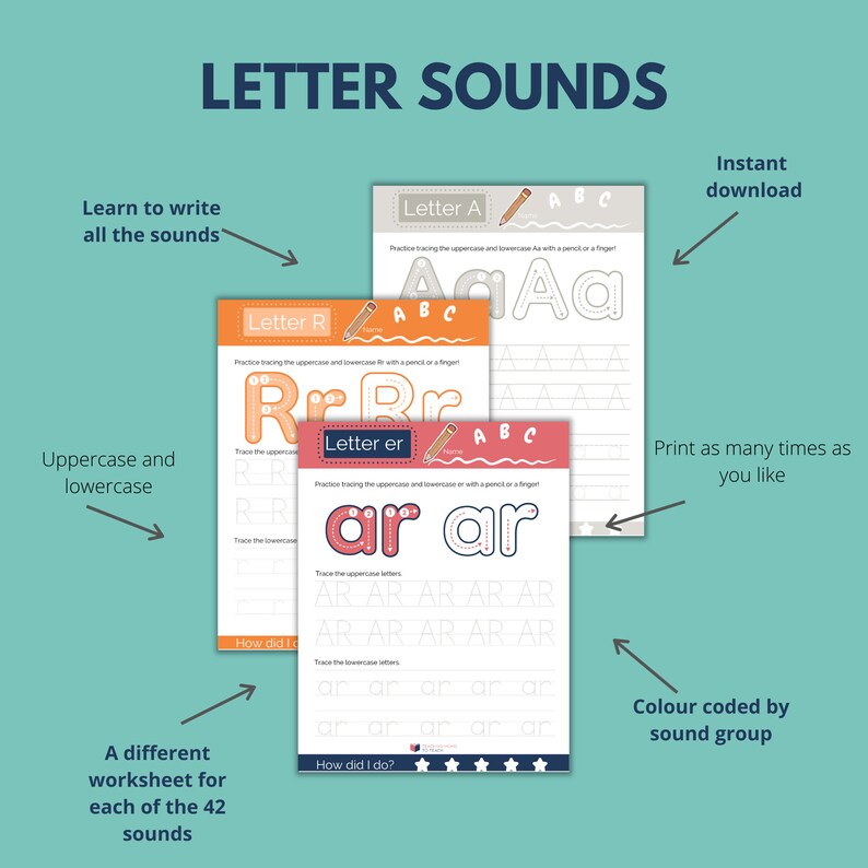 43 Phonics Worksheets, Letter Tracing, Tracing Worksheets, Tracing ...