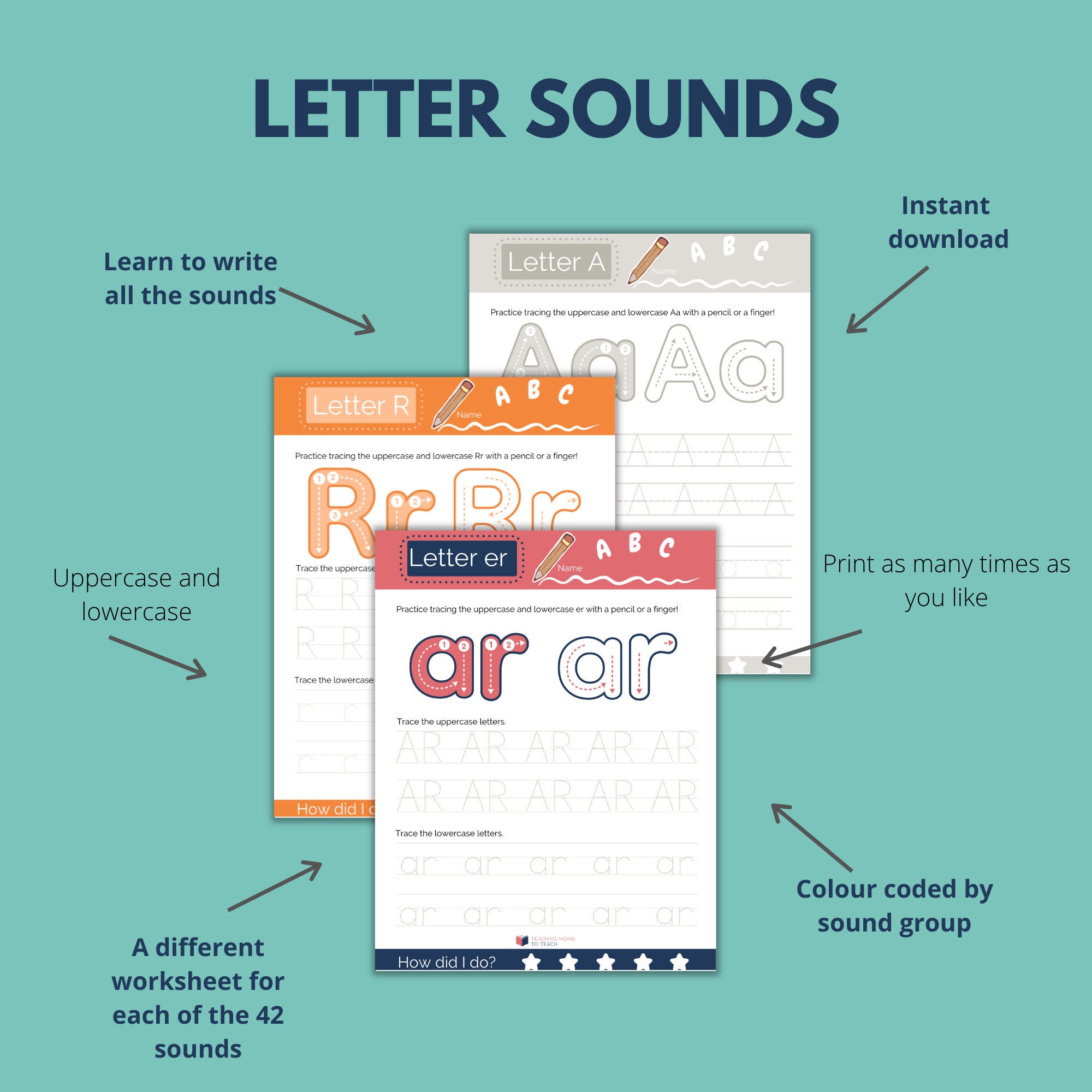 43 Phonics Worksheets, Letter Tracing, Tracing Worksheets, Tracing ...