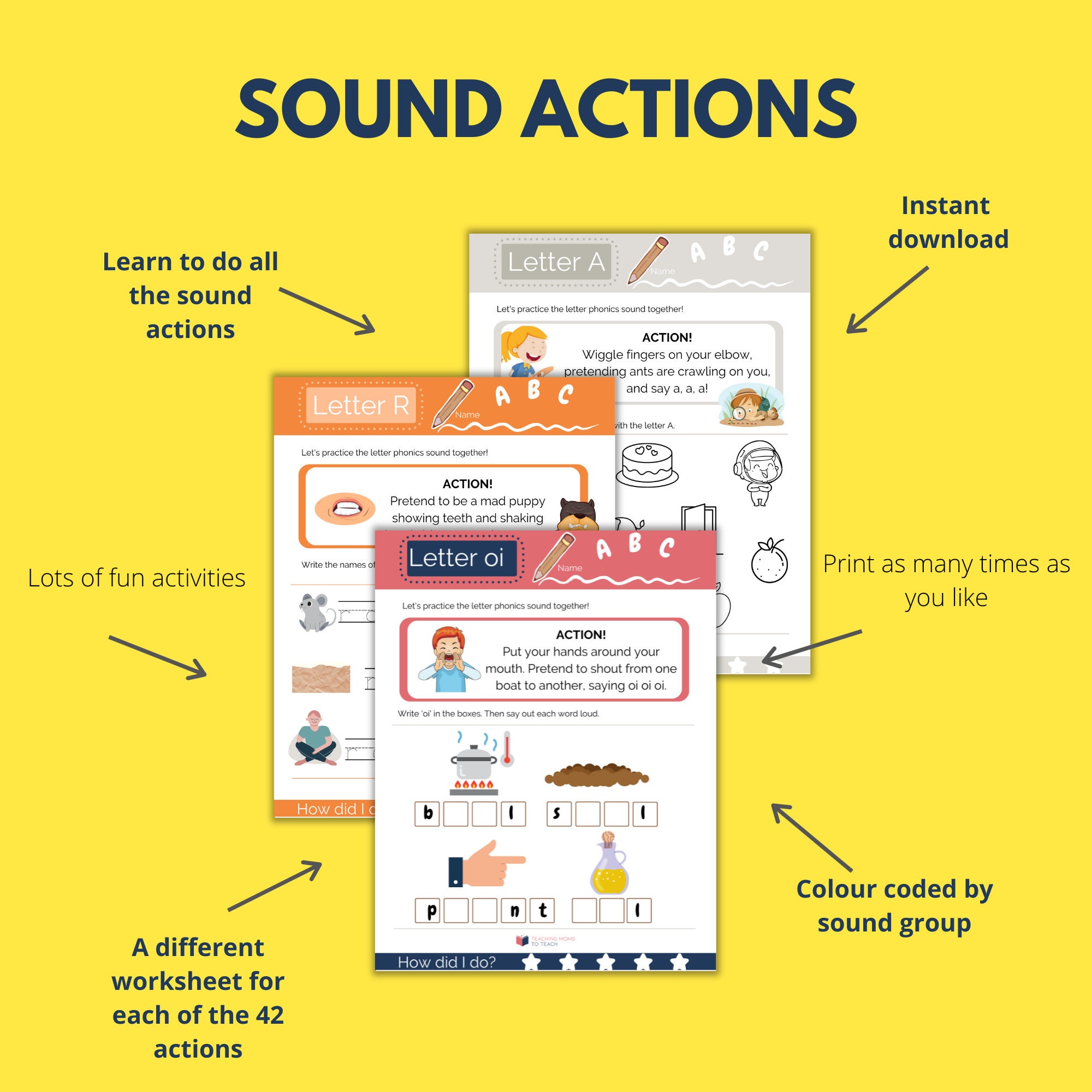 Letter Sounds and Actions Workbook, Phonics Actions , Letter Actions ...