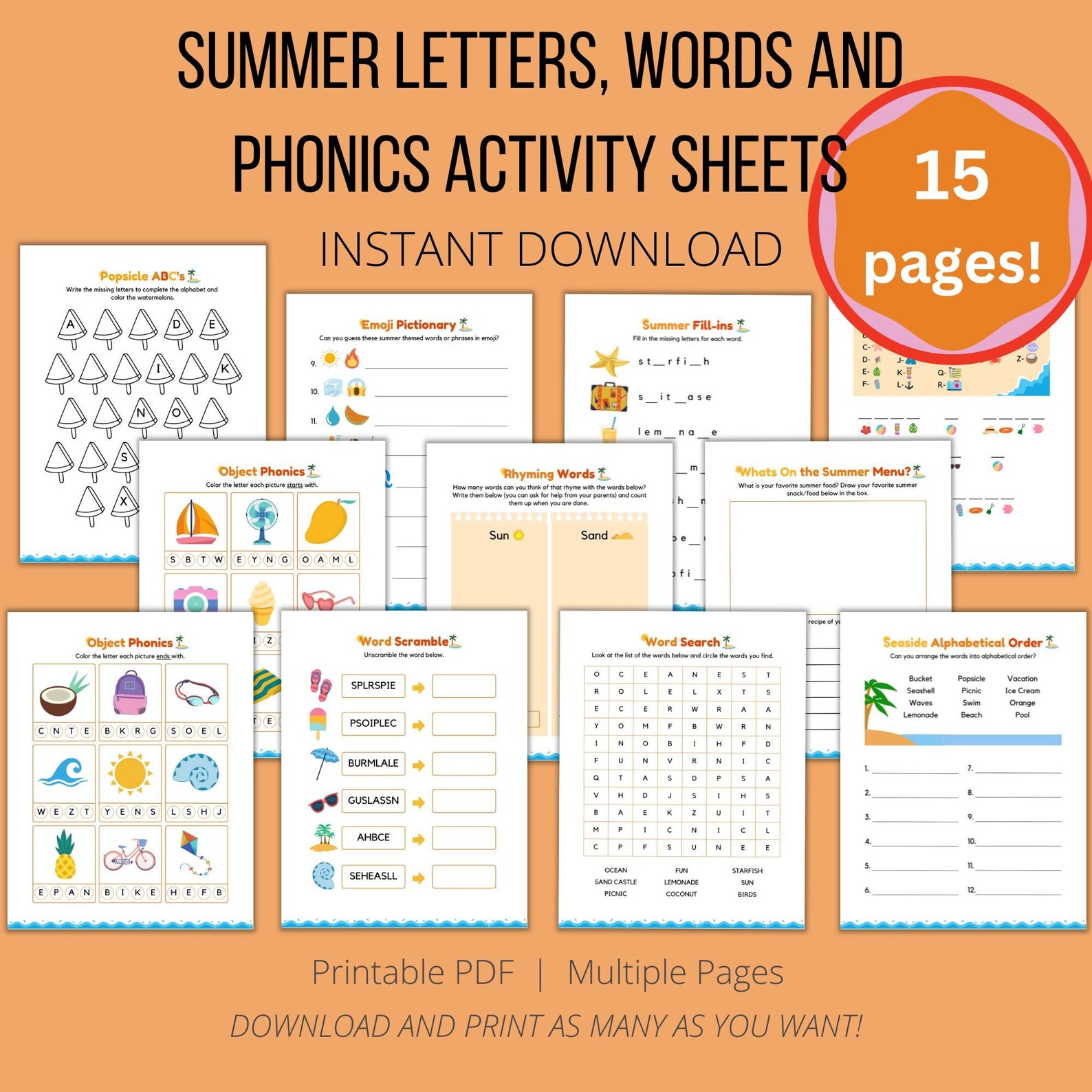 Summer Activity Printables, Letter, Word and Phonics Activities ...