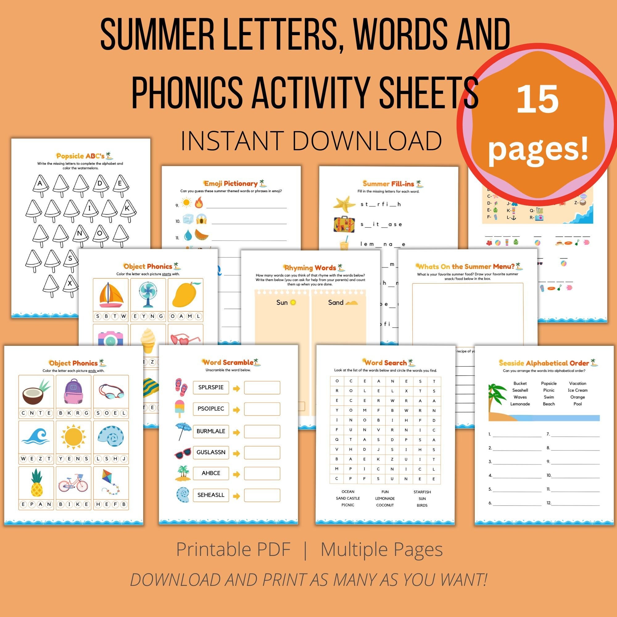 Summer Activity Printables, Letter, Word and Phonics Activities ...