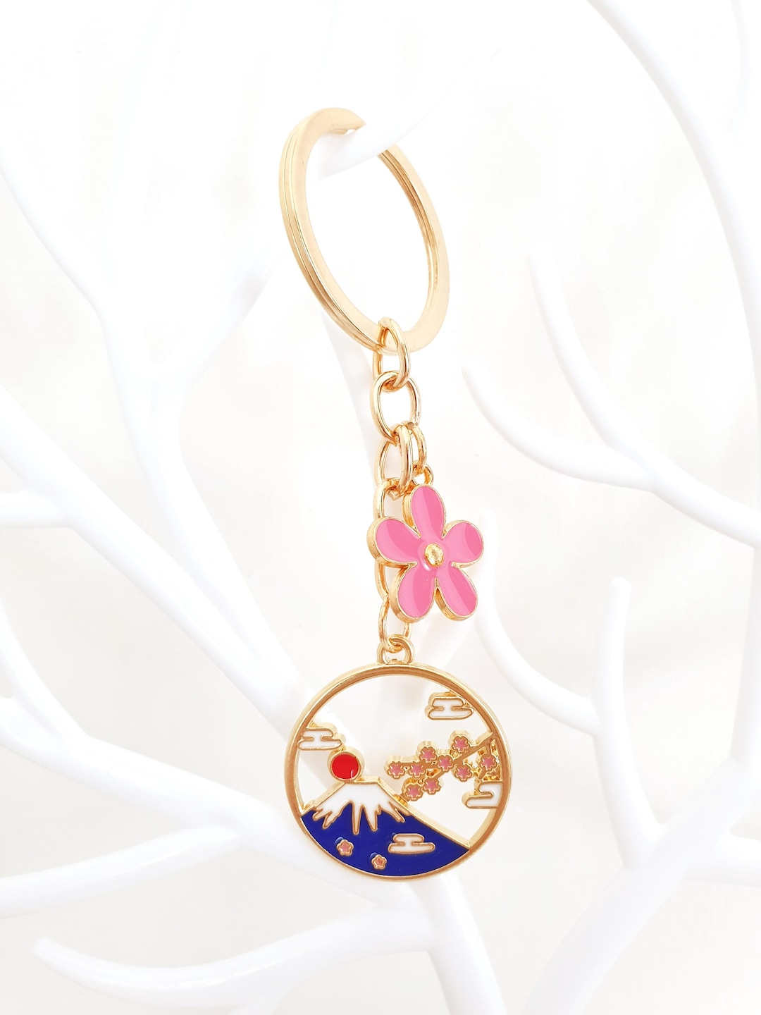 Mount Fuji and Sakura Enamel Keychain - Etsy