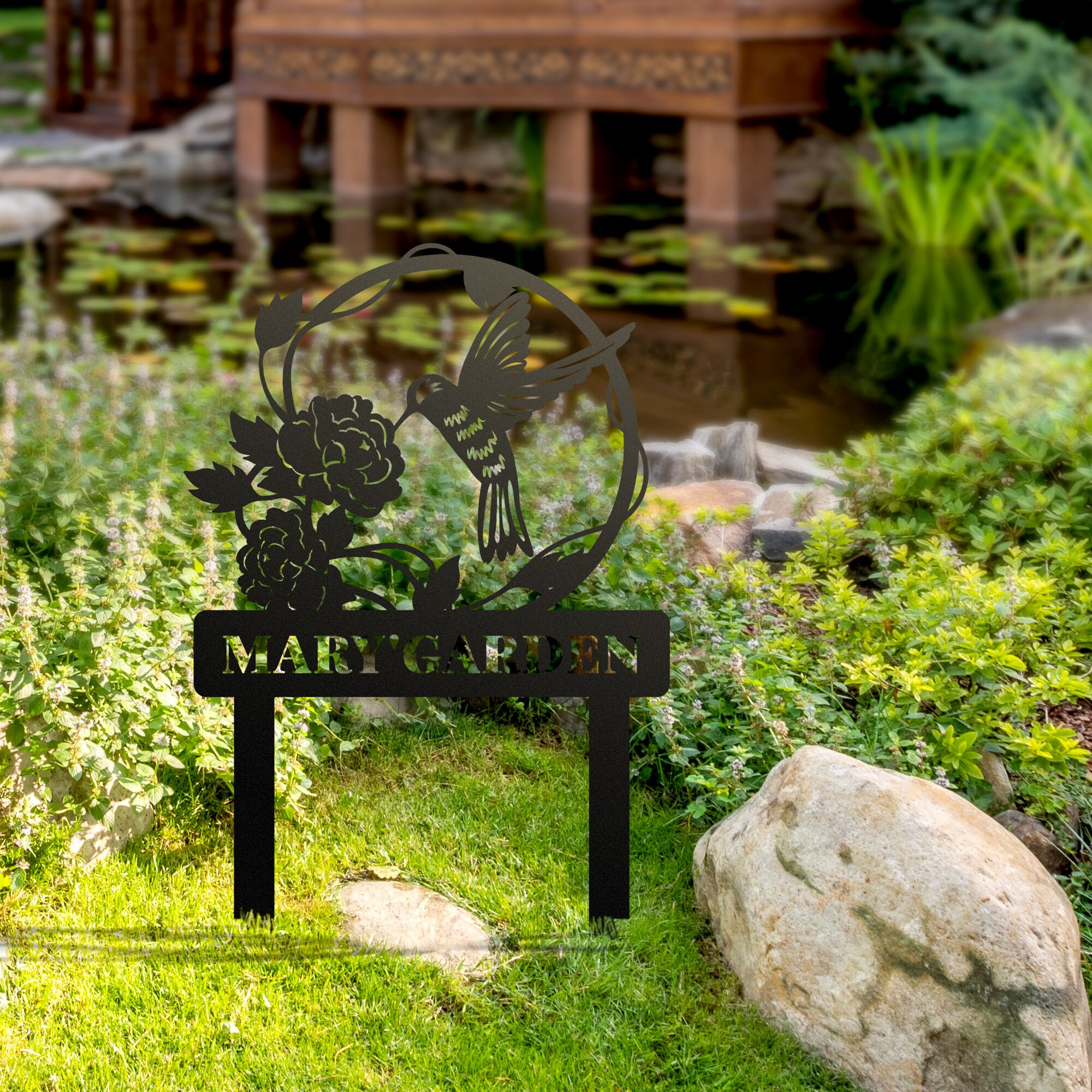 Custom Hummingbird Garden Sign,flower Design Personalized Garden Sign ...