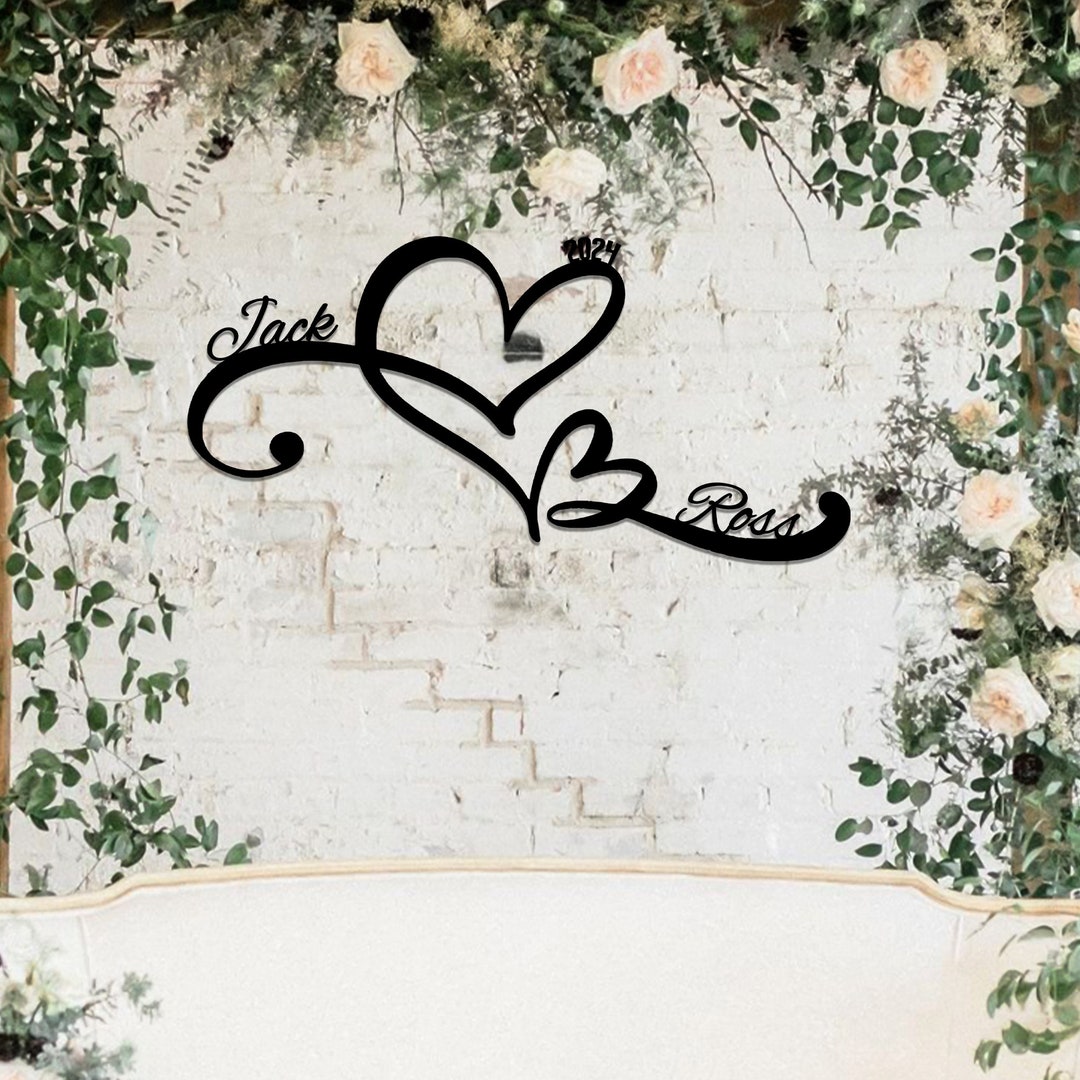 Custom Couples Name Sign, Handmade Custom Heart Metal Wall Sign ...