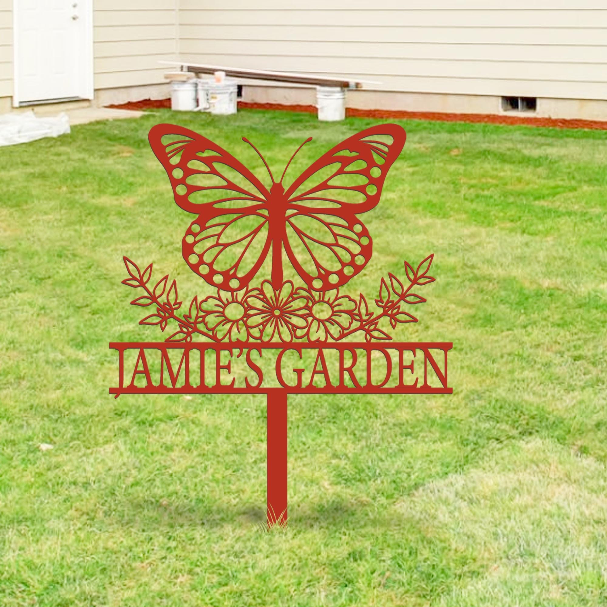 Personalized Metal Garden Sign With Stakes, Customized Metal Butterfly ...