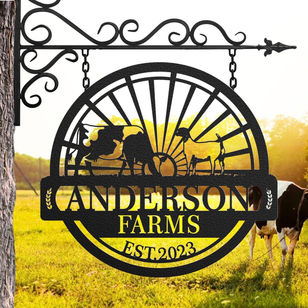 Personalized Farmhouse Sign, Metal Cow and Goat Sign, Outdoor Decor ...