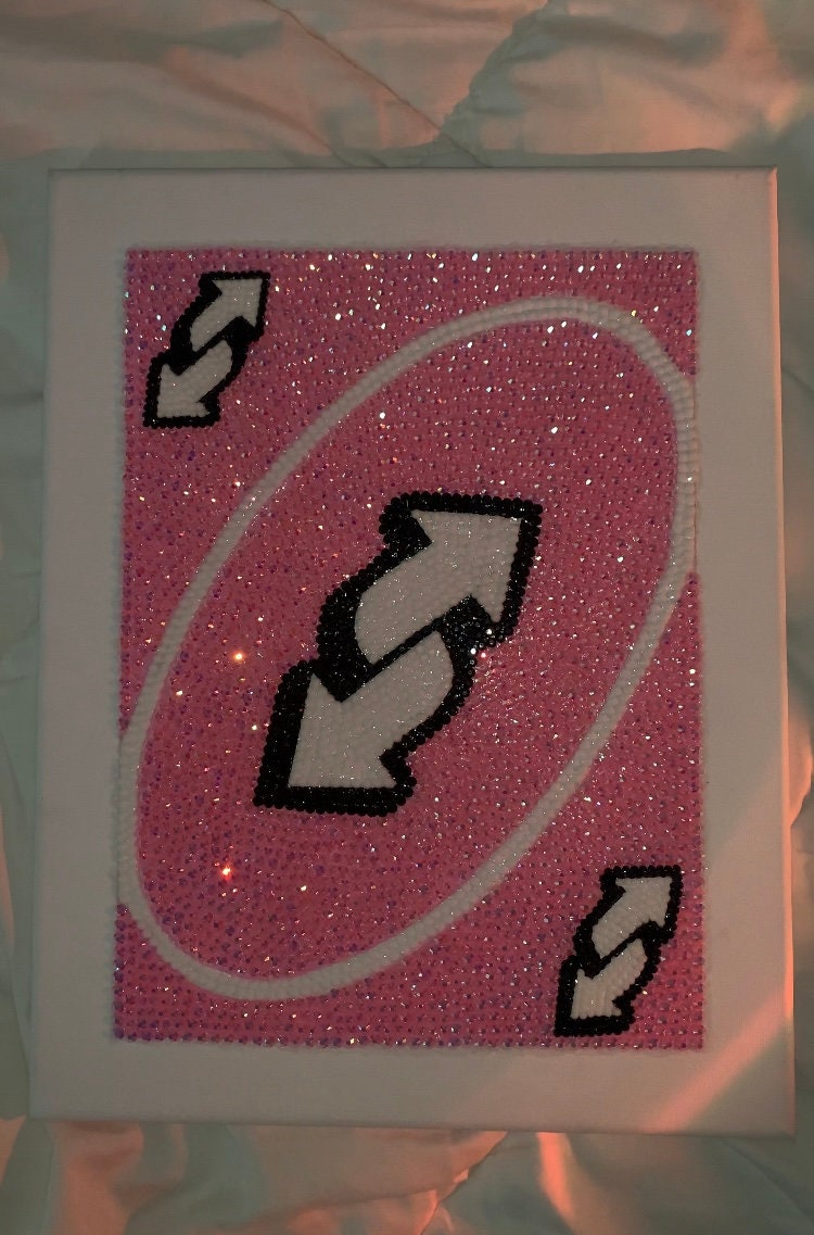 Pink Uno Reverse Rhinestone Canvas Art 28x35cm - Etsy