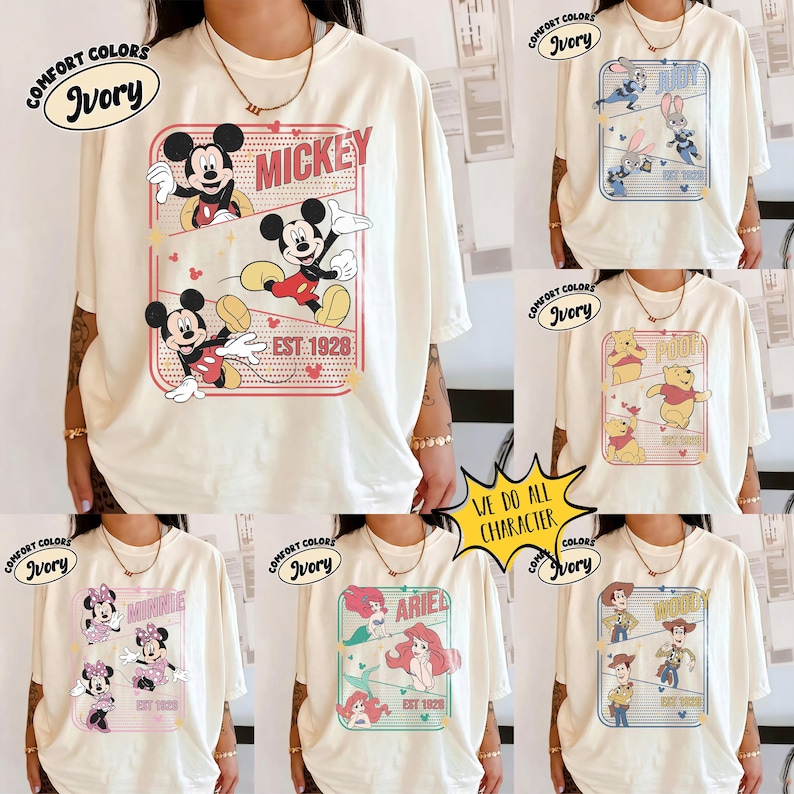 Retro Customize Disney All Characters Vintage Shirt, Mickey and Friends ...