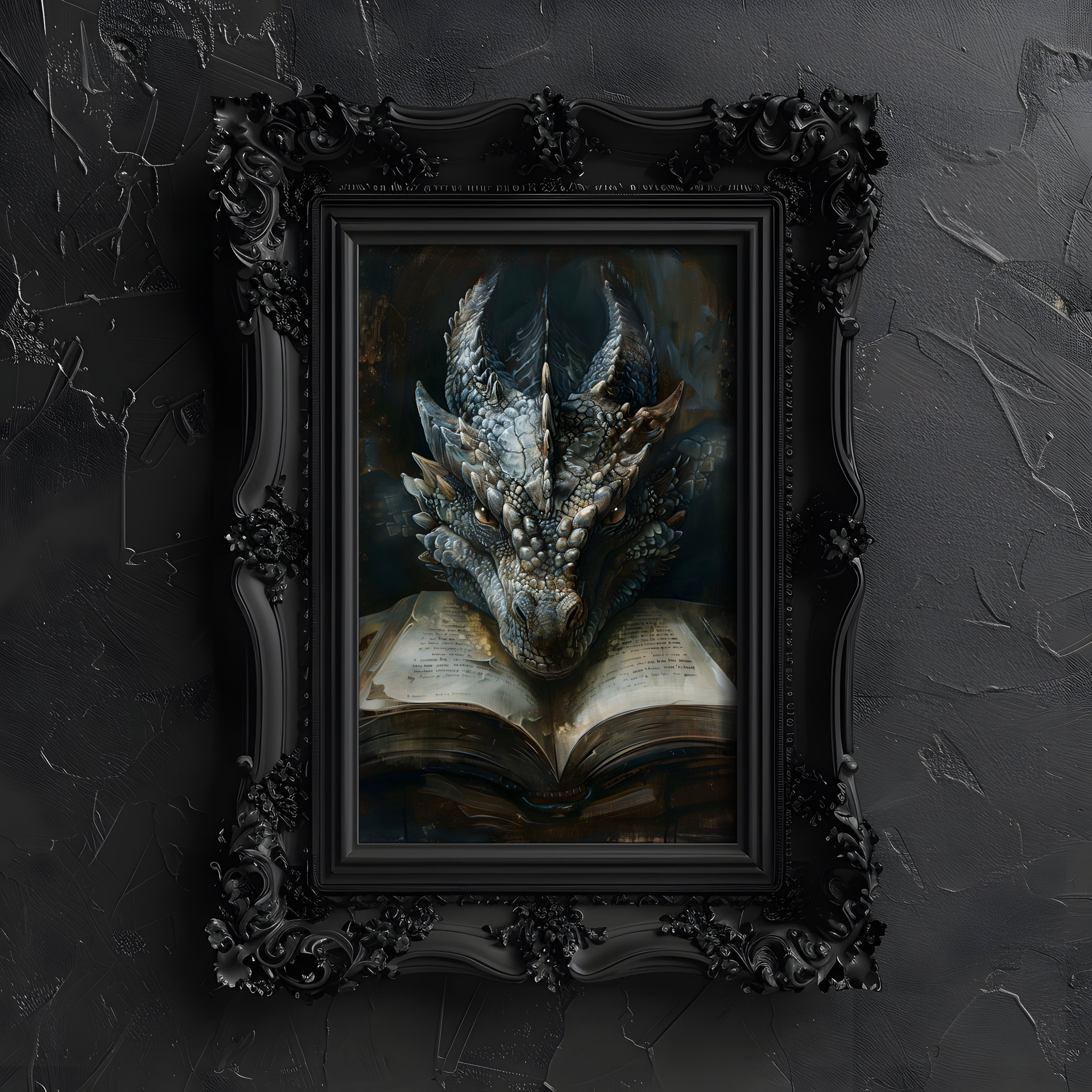 Large Book Dragon Painting, Art Print Poster, Gothic, Fantasy Wall ...