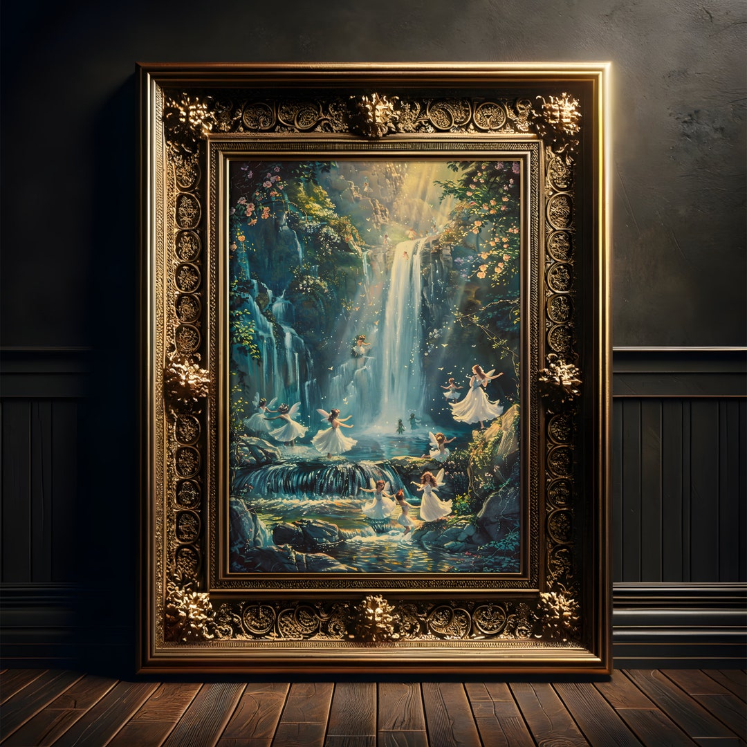 Dancing Fairies at the Waterfall Painting, Art Print Poster ...