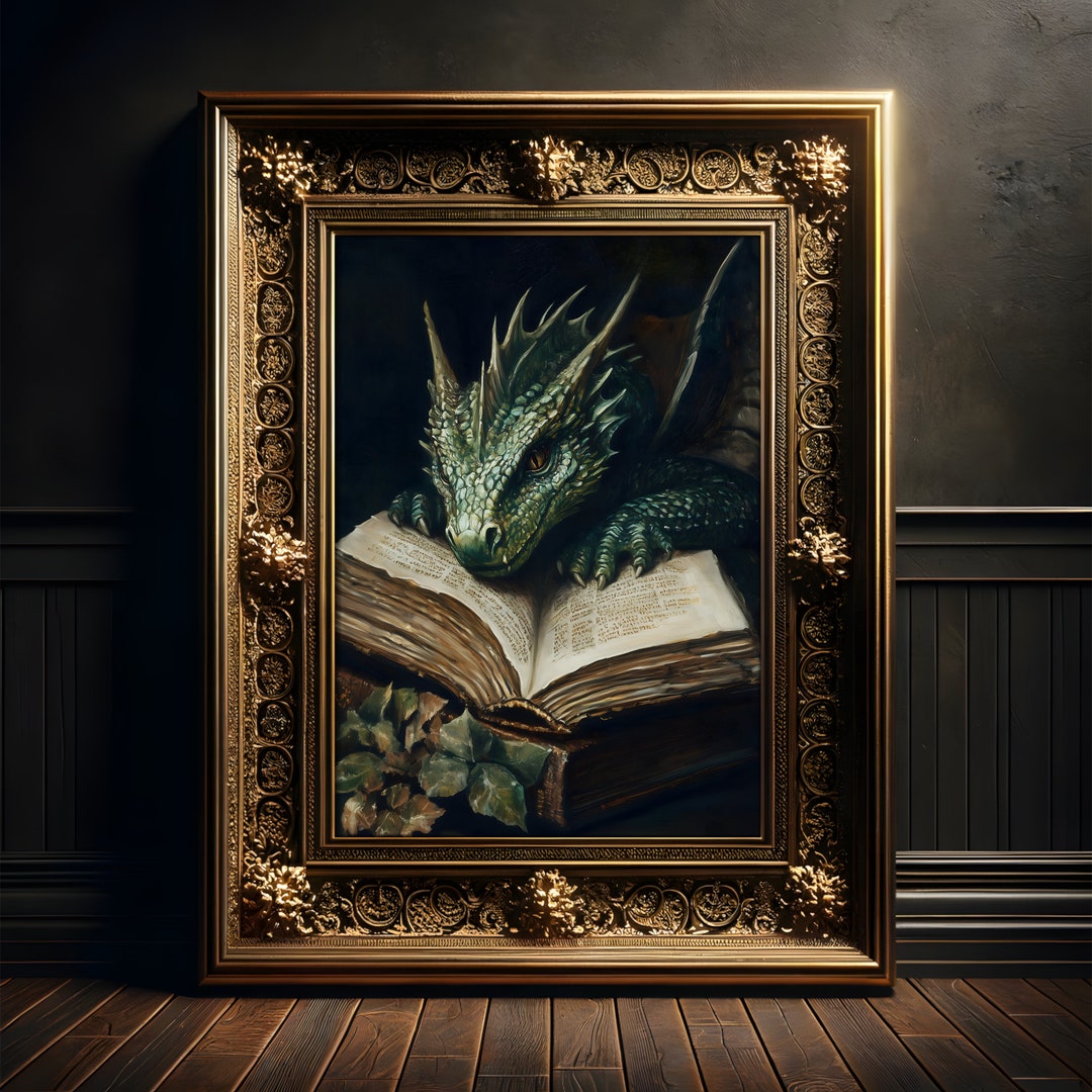 Green Book Dragon Painting, Vintage Art Print Poster, Gothic, Fantasy ...