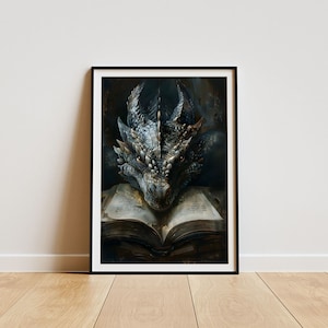 Large Book Dragon Painting, Art Print Poster, Gothic, Fantasy Wall ...