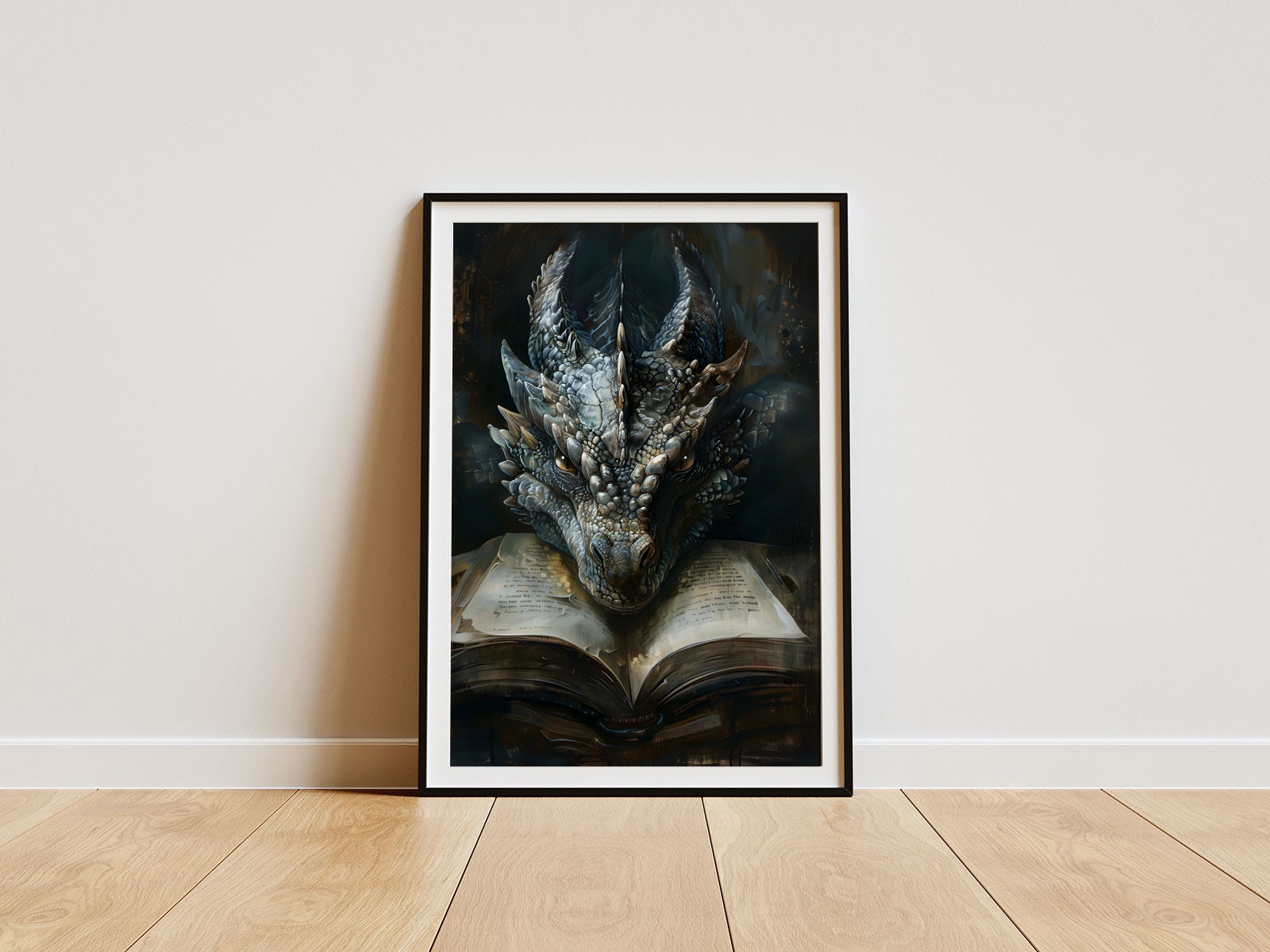 Large Book Dragon Painting, Art Print Poster, Gothic, Fantasy Wall ...