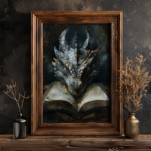 Large Book Dragon Painting, Art Print Poster, Gothic, Fantasy Wall ...