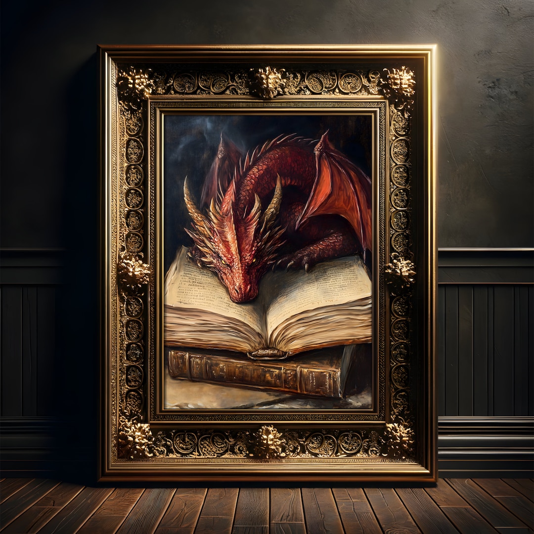 Red Book Dragon Painting, Vintage Art Print Poster, Gothic, Fantasy ...