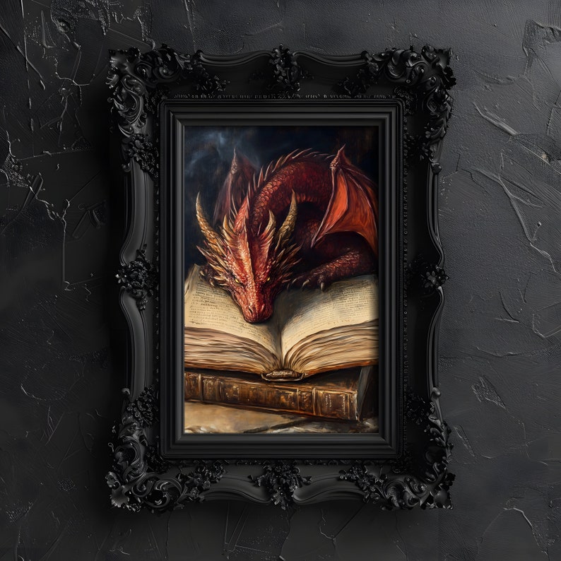 Red Book Dragon Painting, Vintage Art Print Poster, Gothic, Fantasy ...