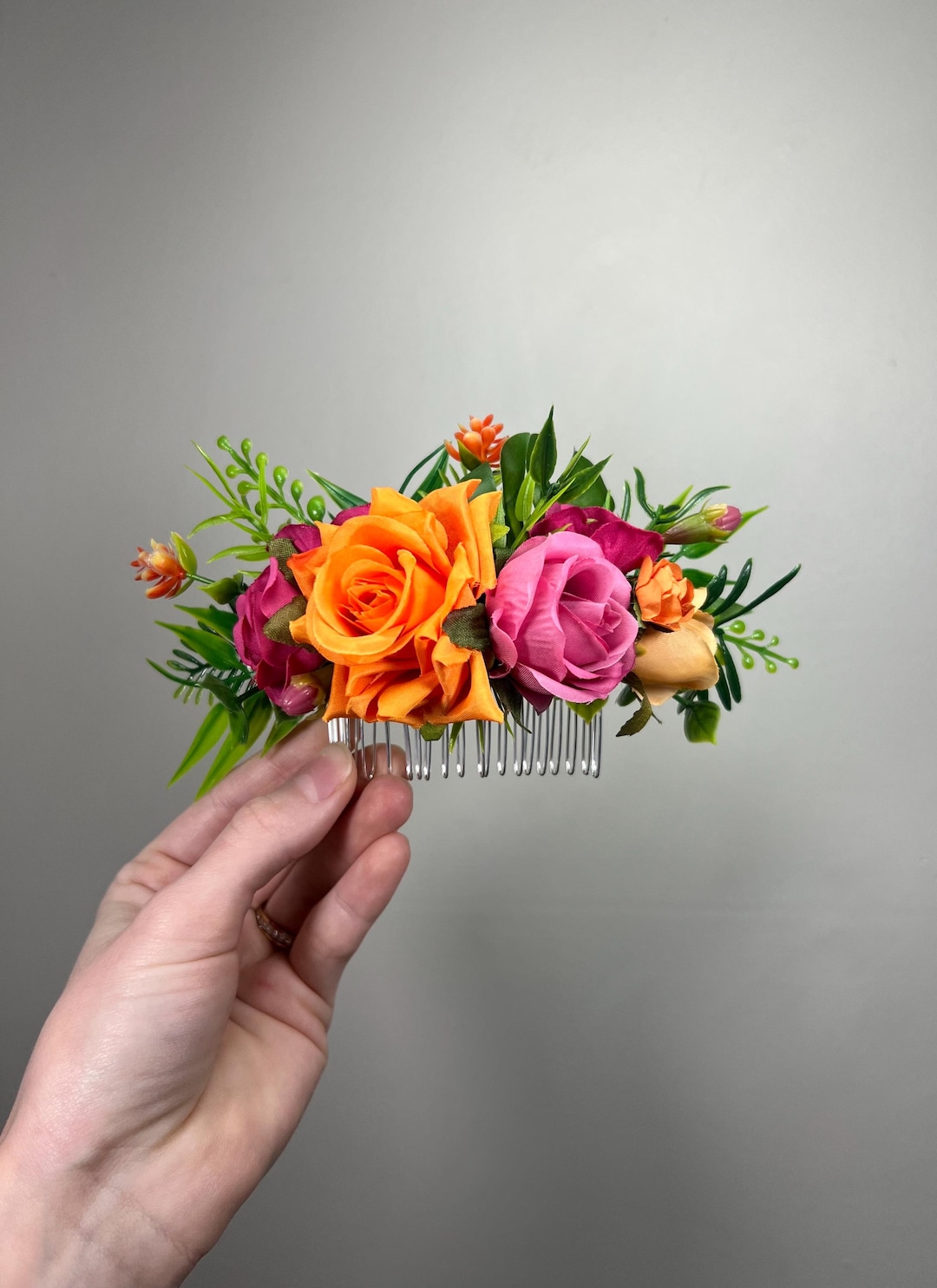 Orange Hot Pink Hair Comb Wedding Fuchsia Burnt Orange Tropical Beach ...