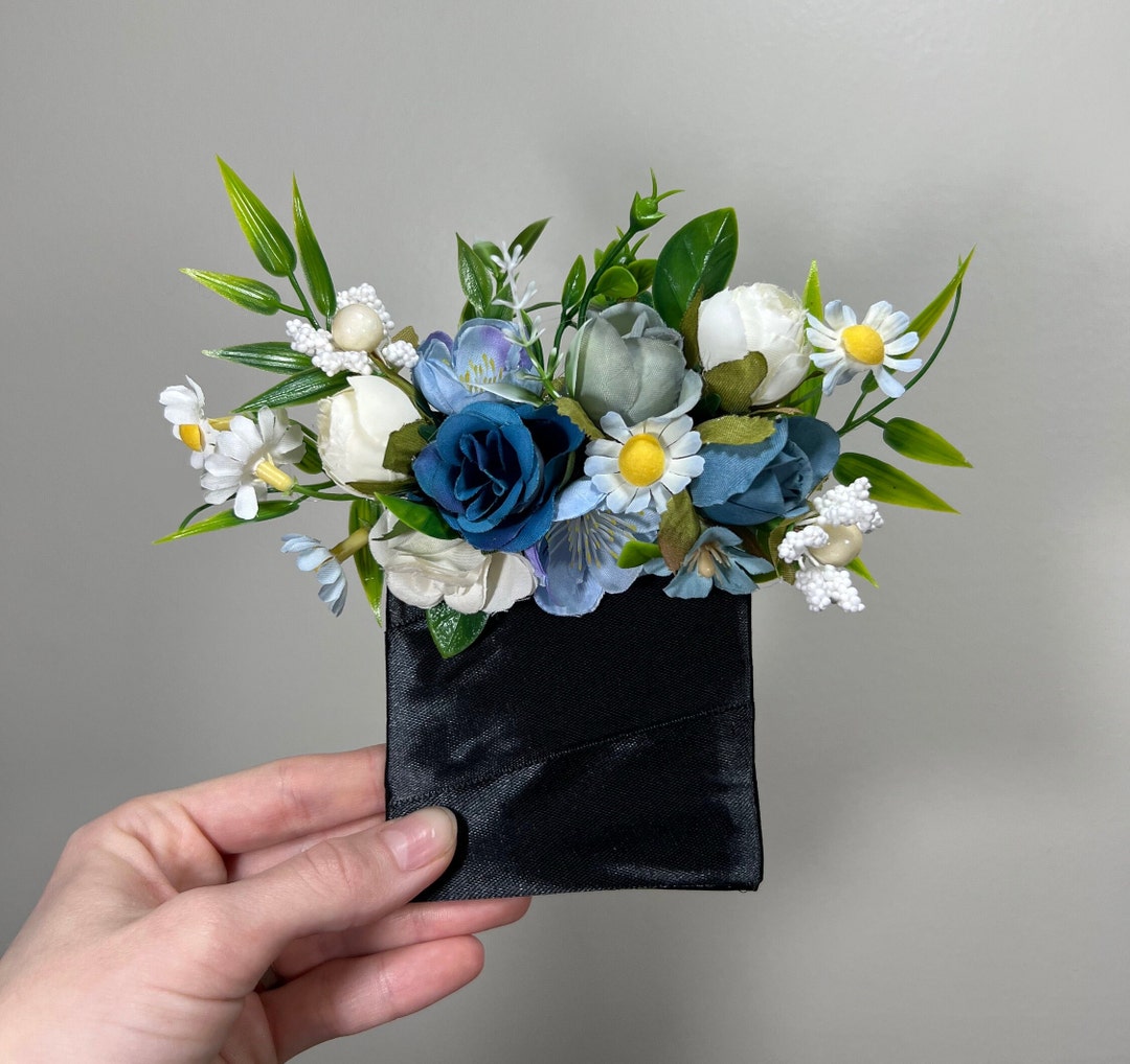 Wedding Pocket Boutonniere White Groom Boutonnière Dusty Blue Square ...