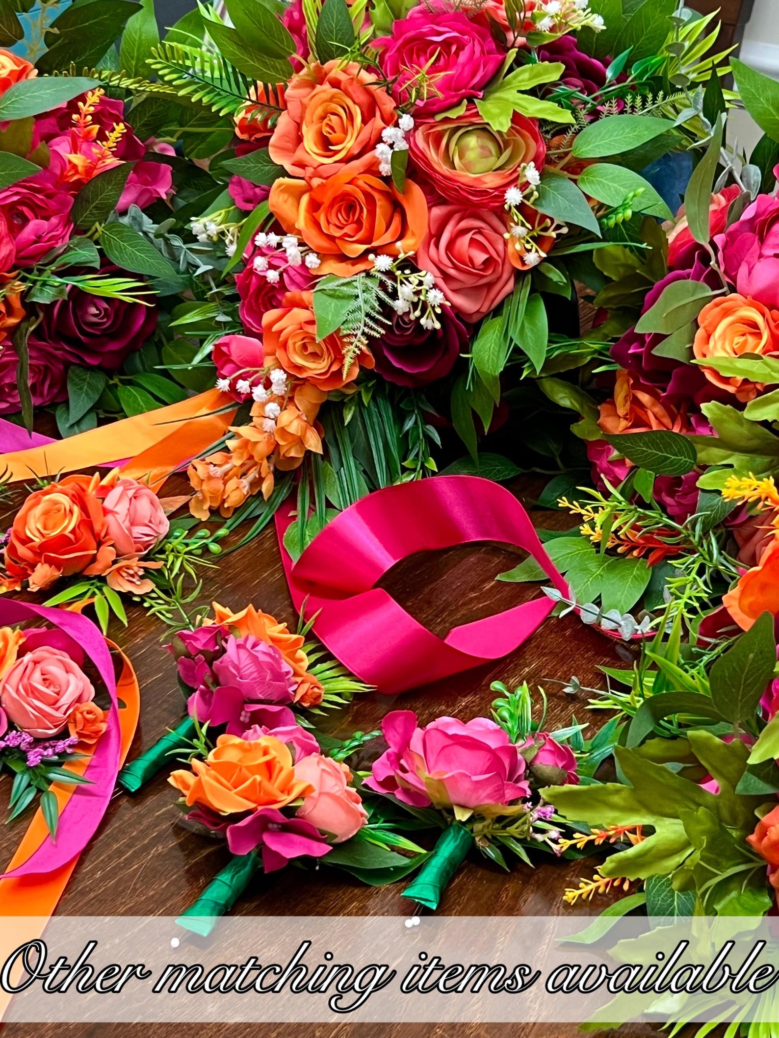 Small Centerpiece 1 Flower Orange Hot Pink Wedding Bud Vase Burnt ...