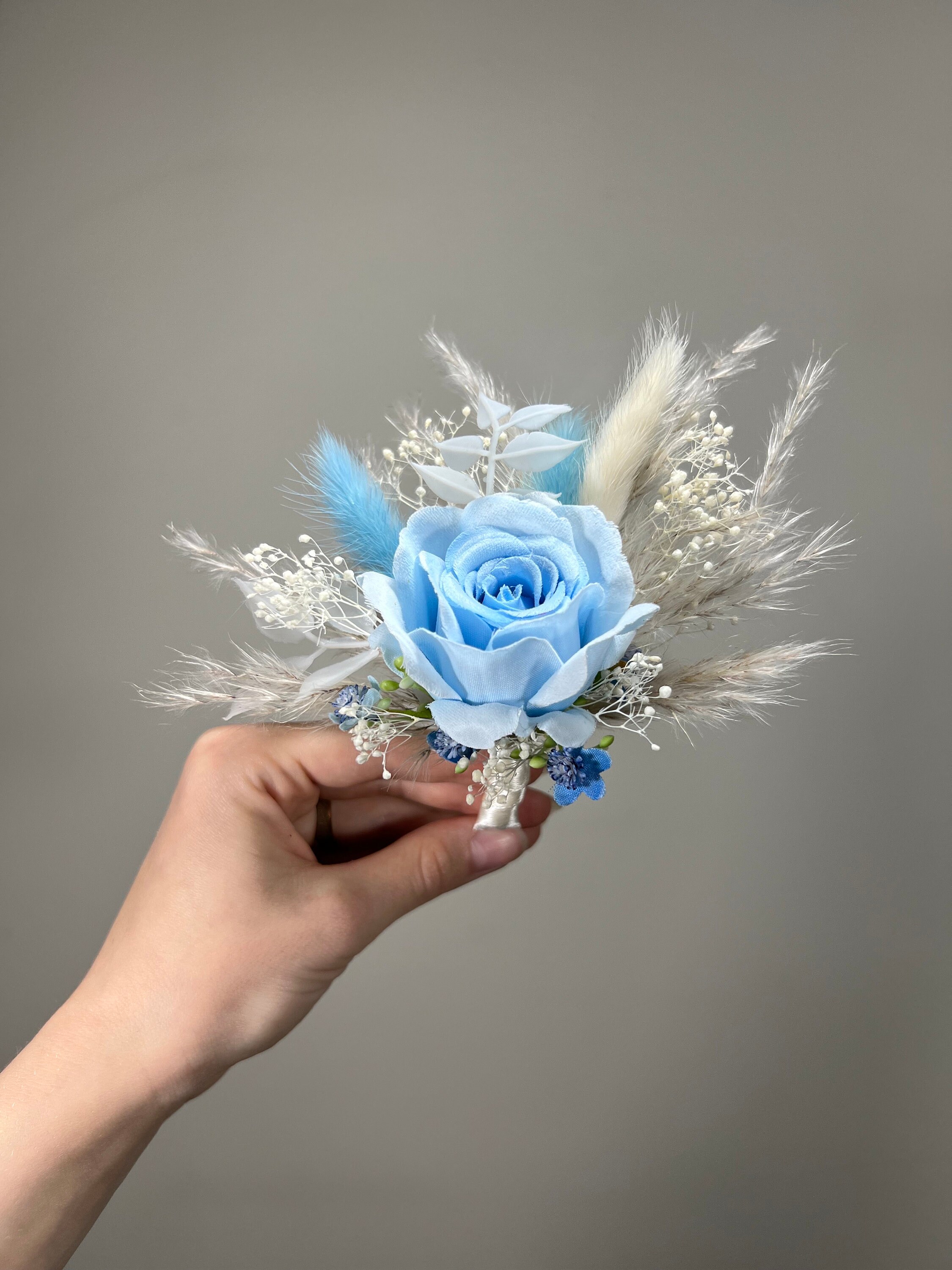 Blue Boutonniere Wedding Groom Dusty Blue Boutonnières Groomsmen Light ...