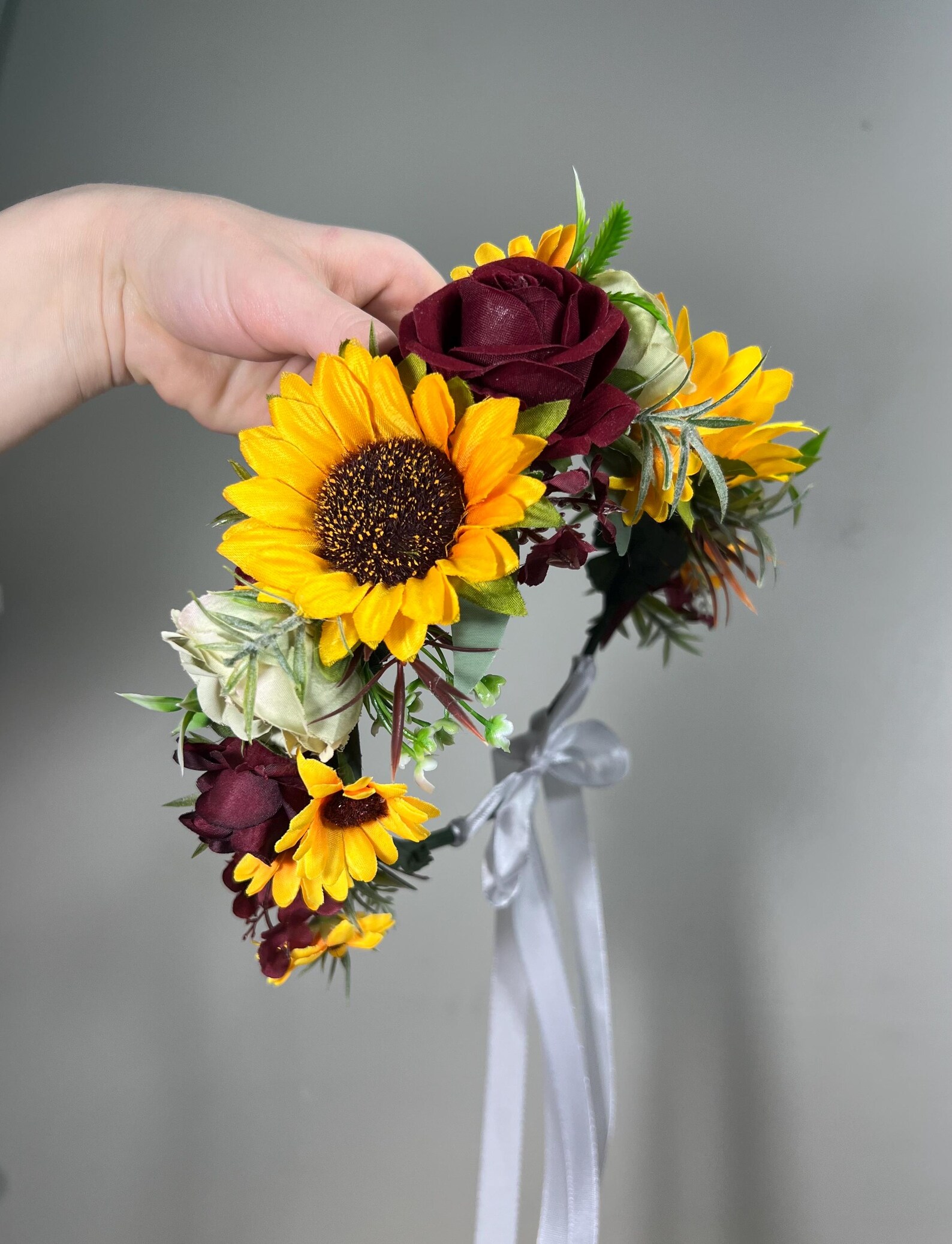Sunflower Bouquet Wedding Bridal Boho Sunflower Burgundy Bouquet Sage ...