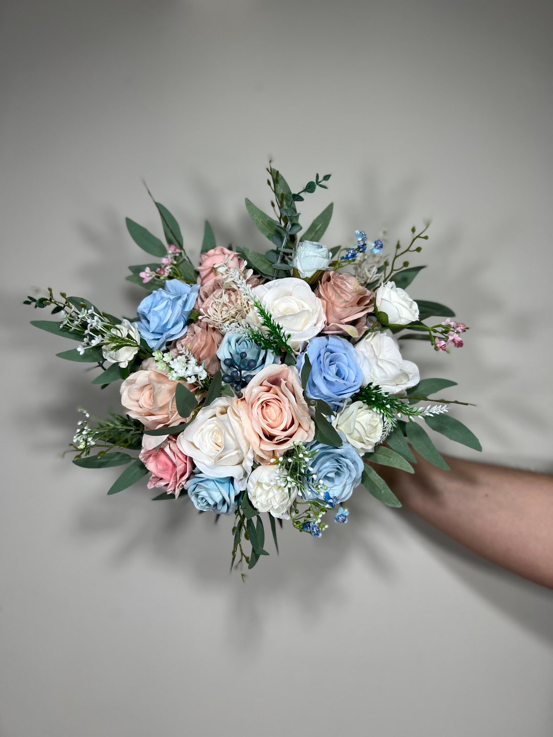 Wedding Bouquet Dusty Blue Bridal Rustic Wedding White Bouquet Wild ...