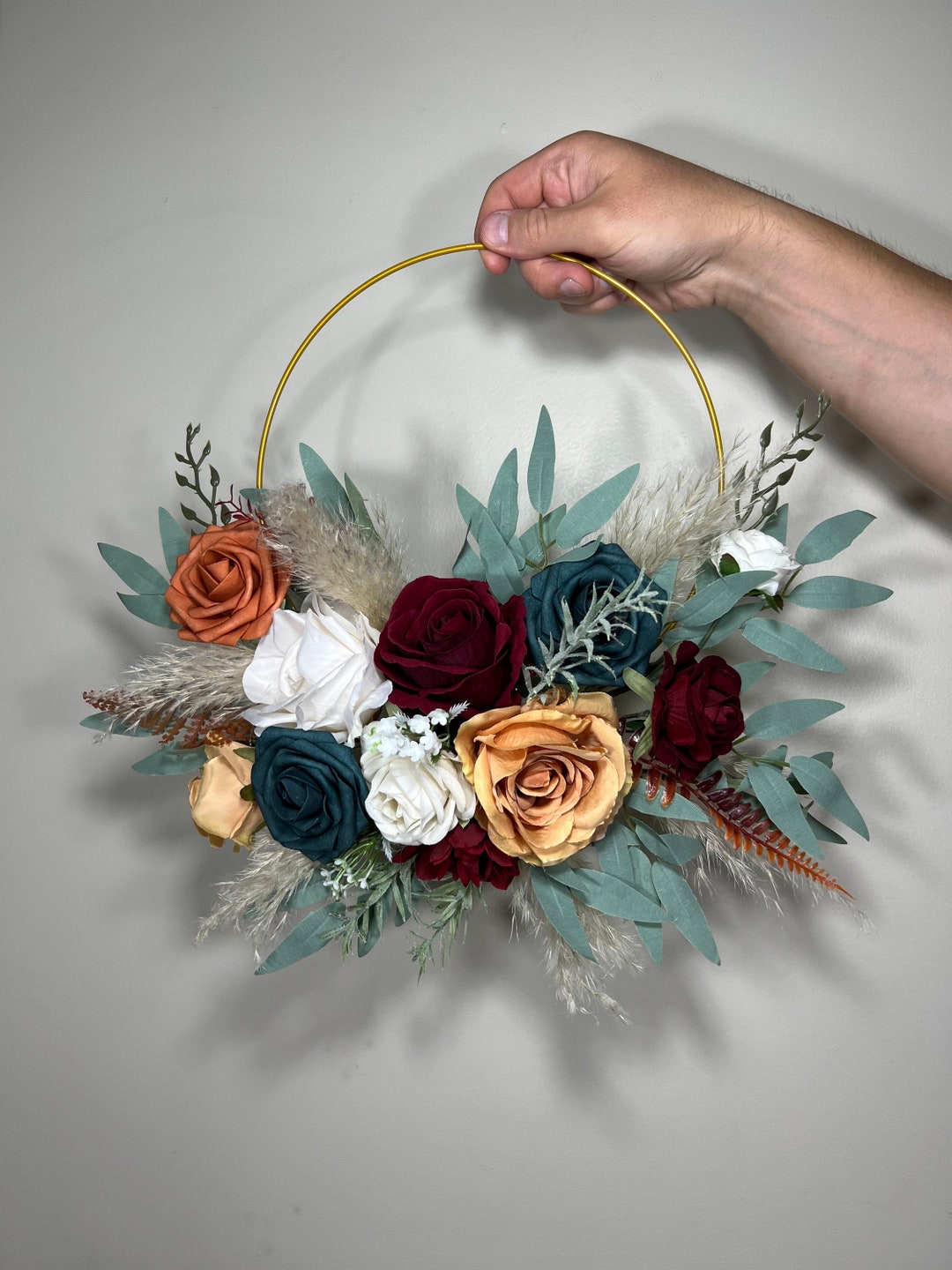 Floral Hoop Burgundy Wedding Bridal Hoop White Bridesmaids Ring Dark ...