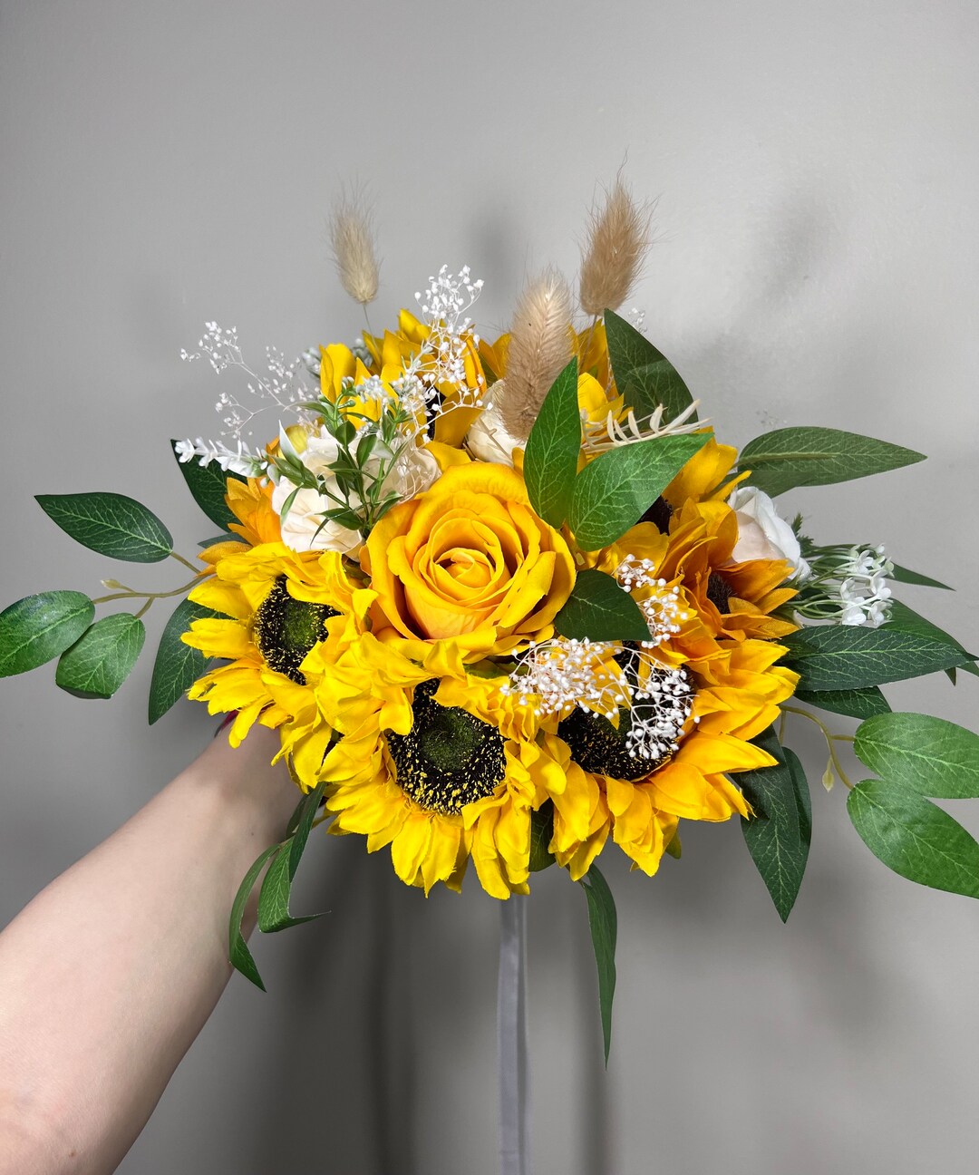 Sunflower Bouquet Wedding Boho Bridal Sunflower Wedding White Fall ...