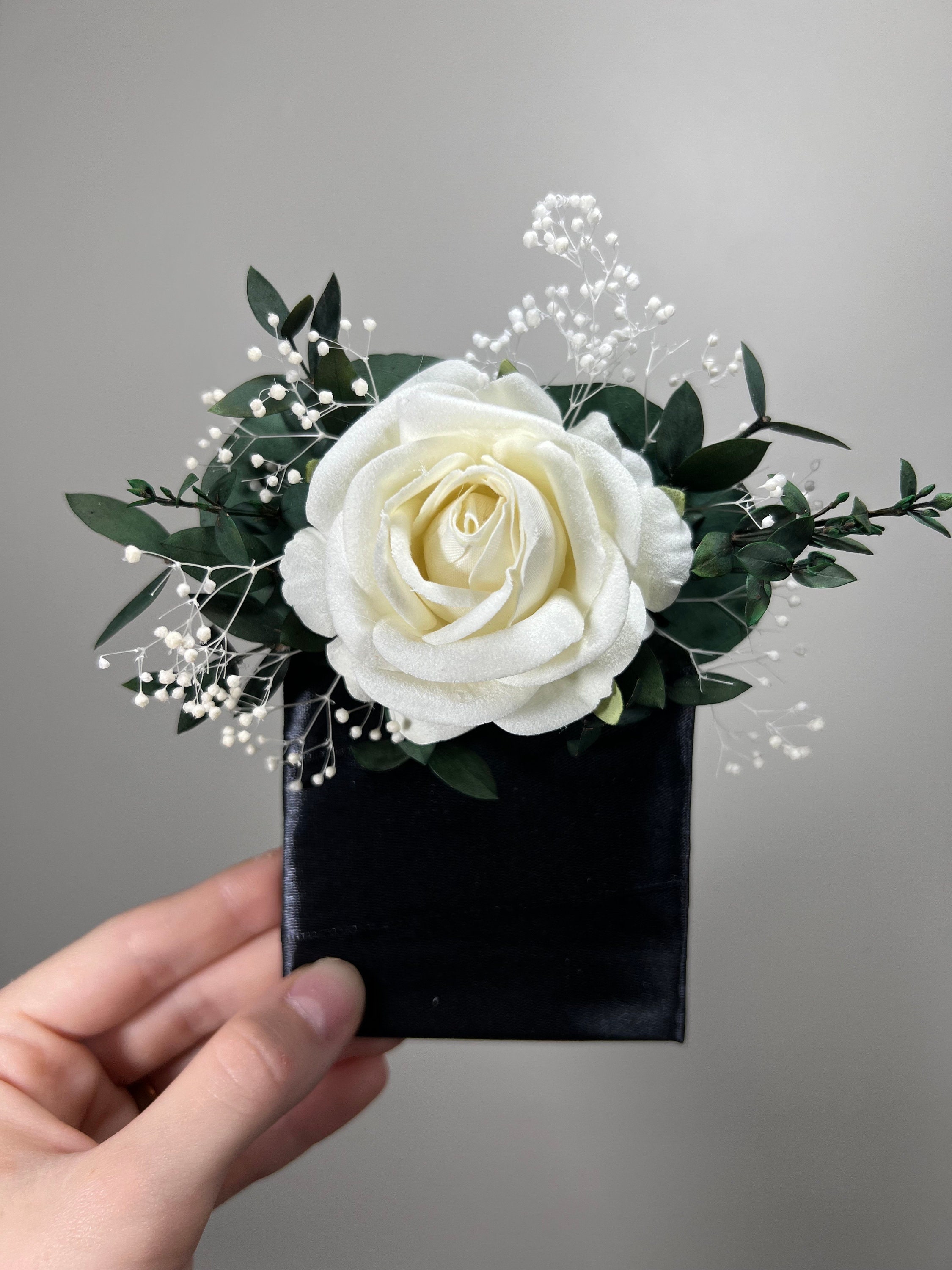 White Pocket Boutonniere Wedding Groom Boutonnière Ivory Square ...