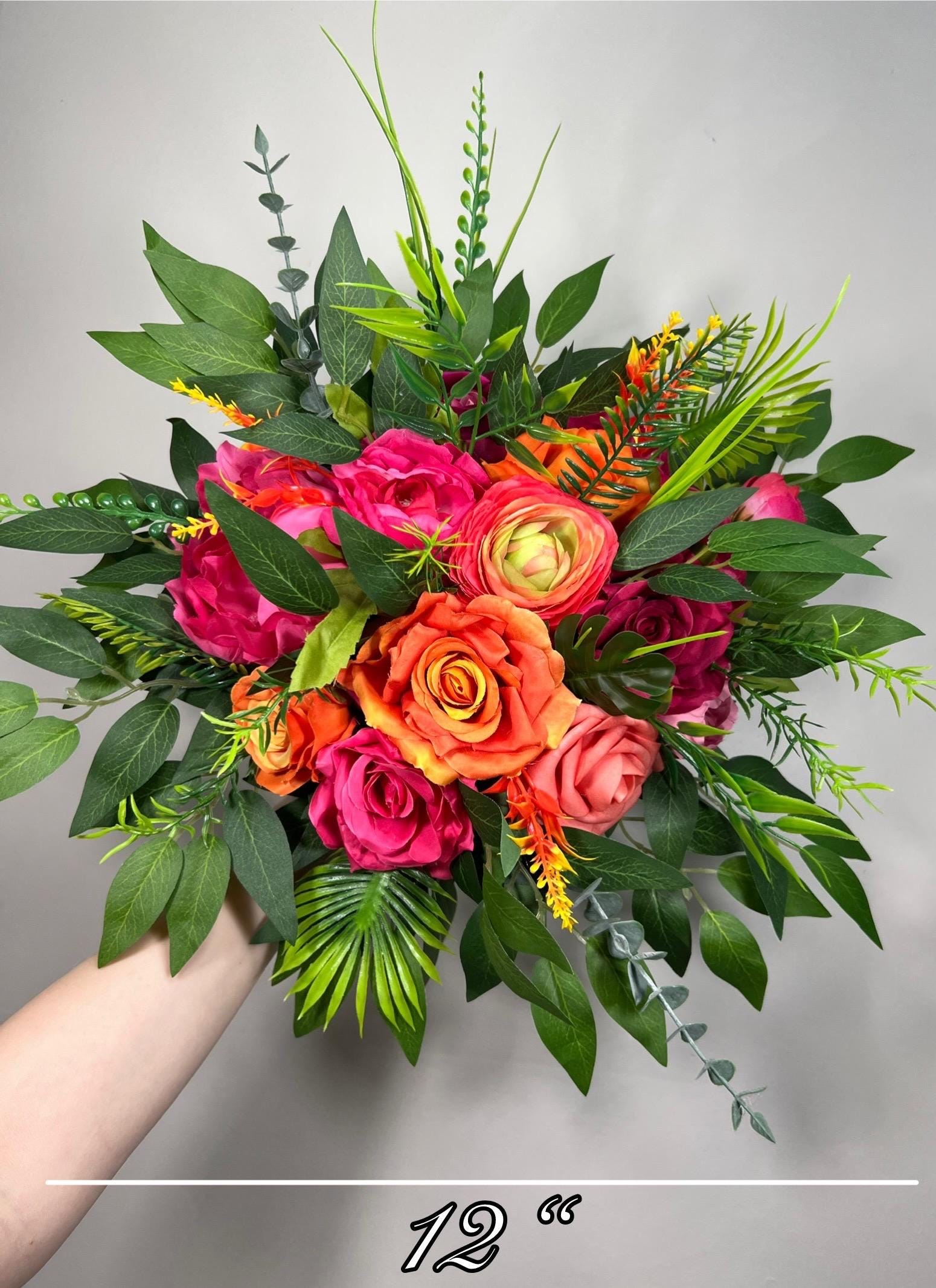 Orange Pink Cascading Bouquet Wedding Bridal Hot Pink Cascade Tropical ...
