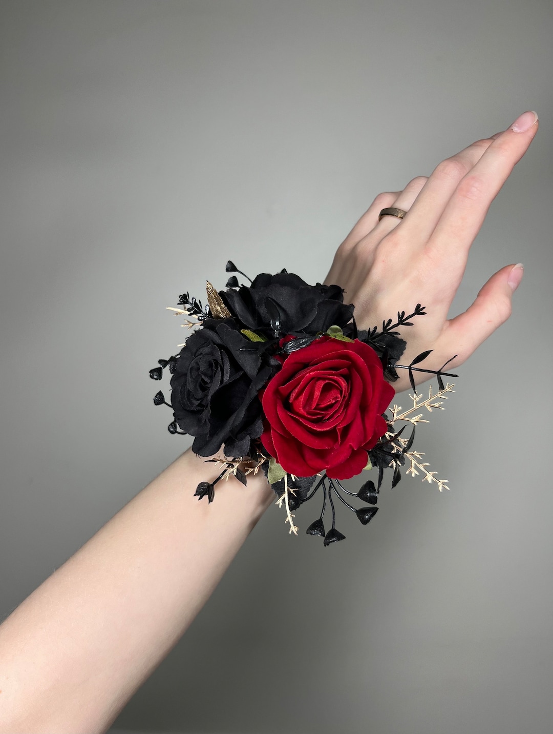 Black Corsage Red Wedding Gothic Wrist Corsage Bridesmaids Corsage Mom ...