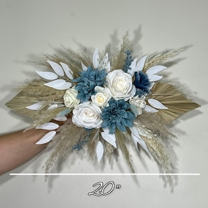 Dusty Blue Arch Arrangements Pampas Grass Palm Leave White Arch ...