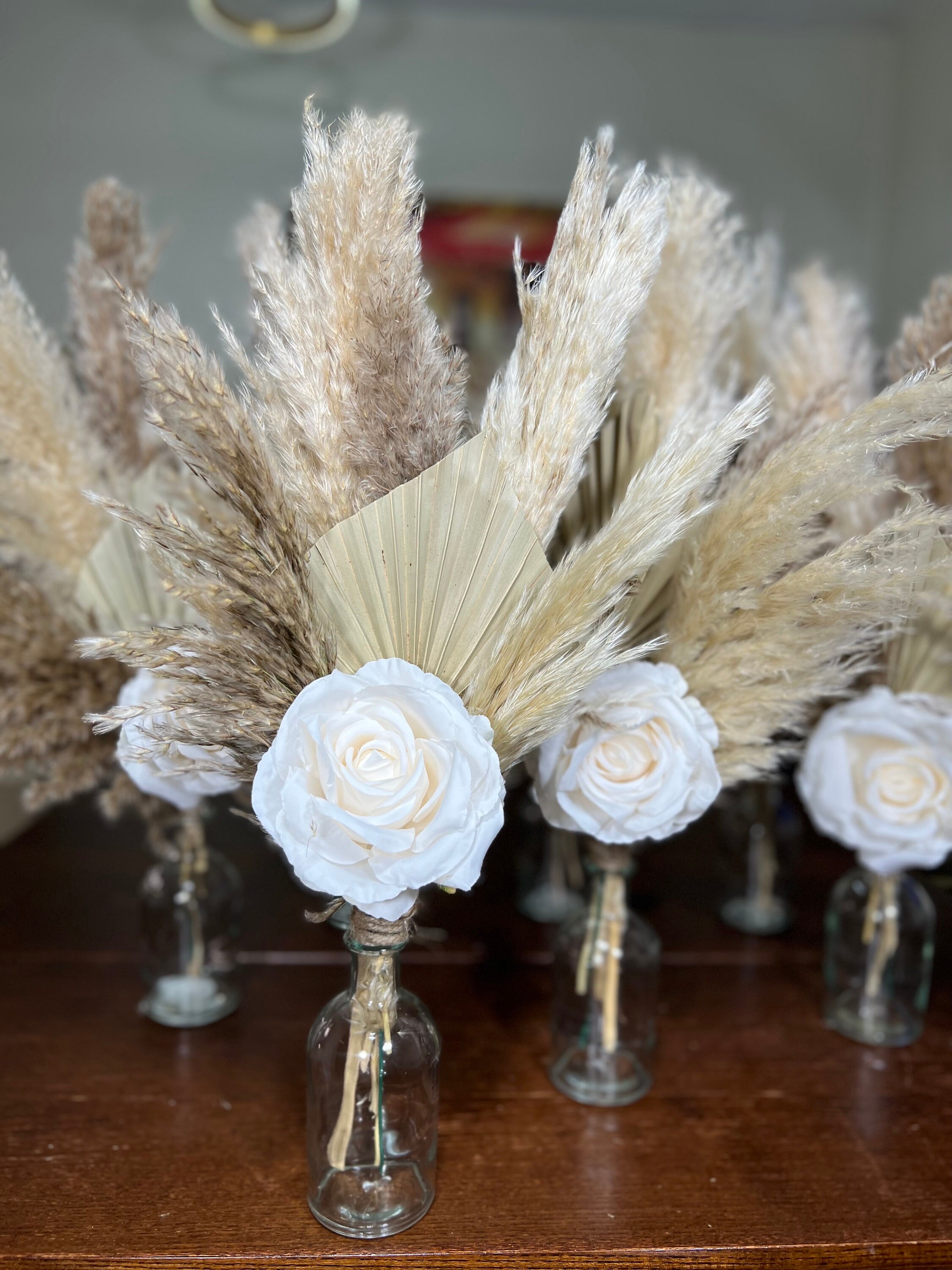 Wedding Centerpiece White Boho Table Decor Centerpiece Palms Leaf ...