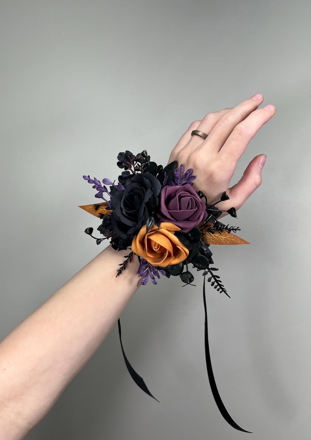 Black Plum Corsage Wedding Gothic Wrist Corsage Bridesmaids Burnt ...