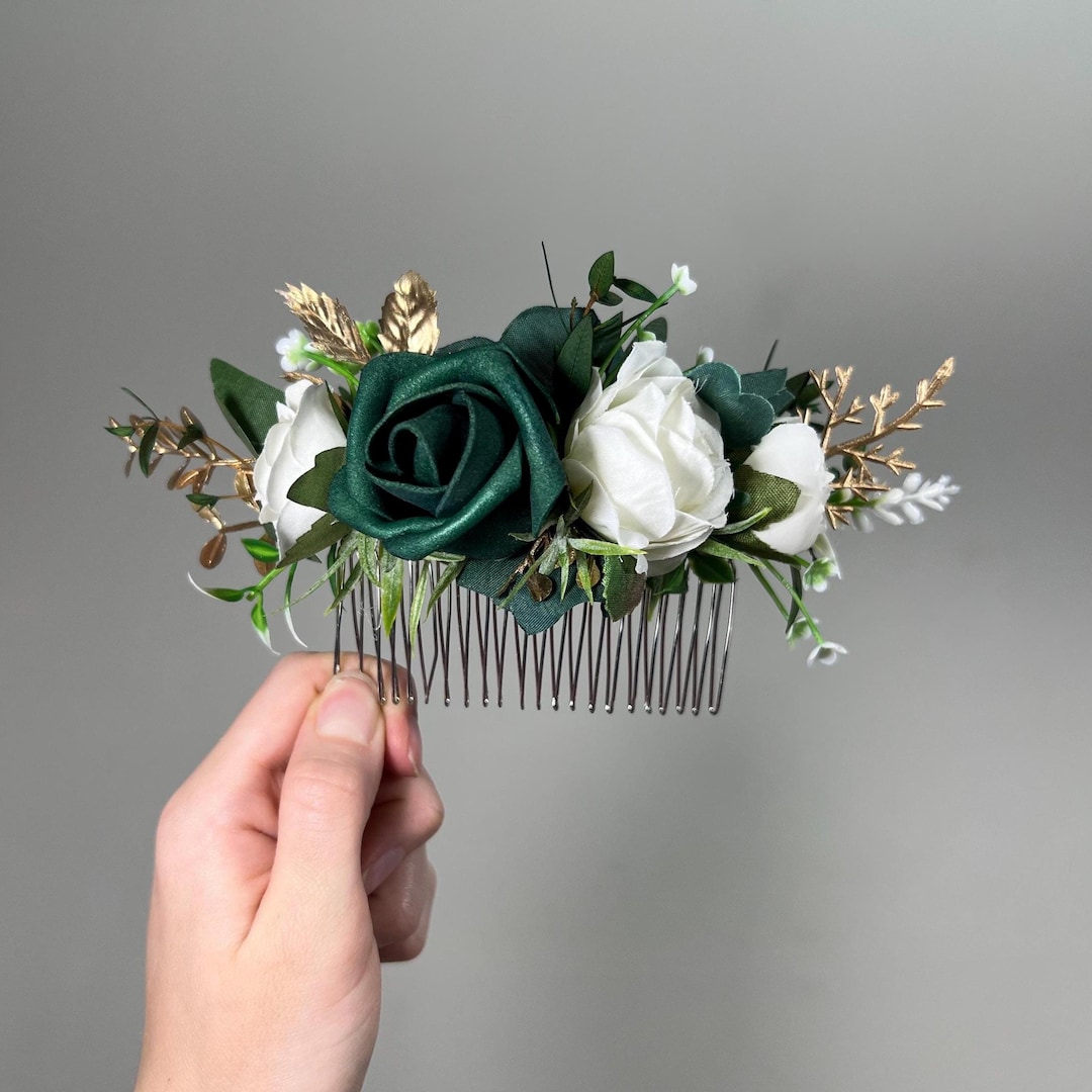 Emerald Green Hair Comb Wedding Forest Green Gold Accessories Hair Comb ...