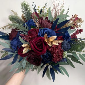Winter Bouquet Burgundy Navy Blue Wedding Bouquet Burgundy Blue Bridal ...