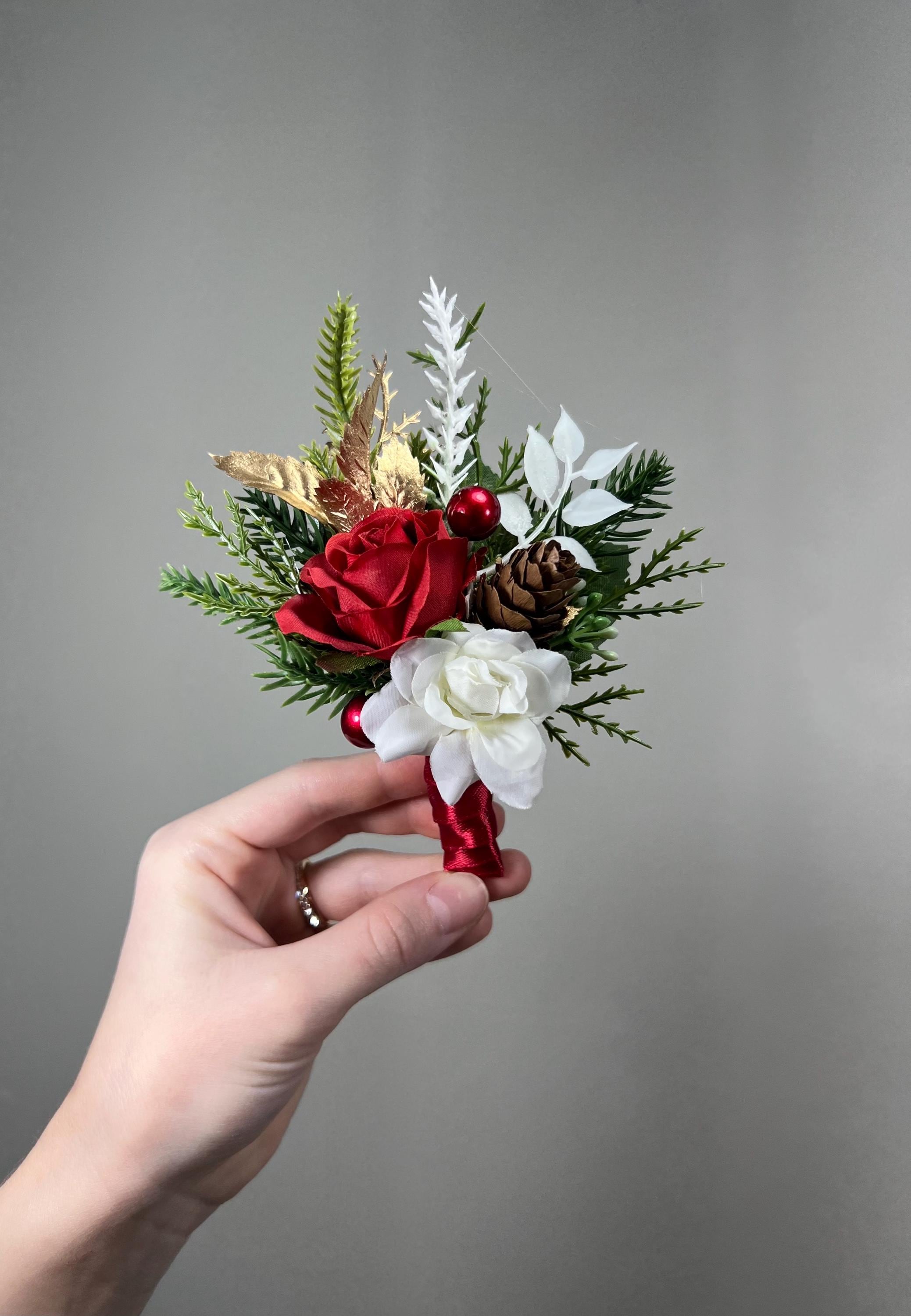 Christmas Corsage Wedding Red Wrist Corsage White Bridesmaids Rustic ...